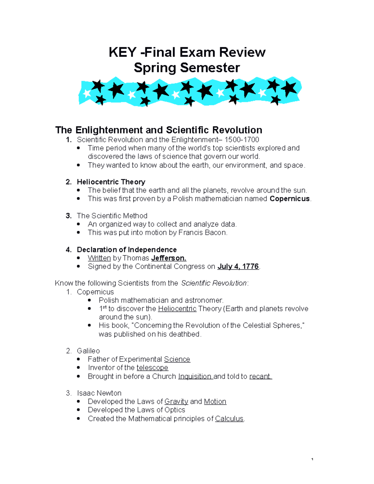 Spring KEY Final ReviewIt’s - KEY -Final Exam Review Spring Semester ...