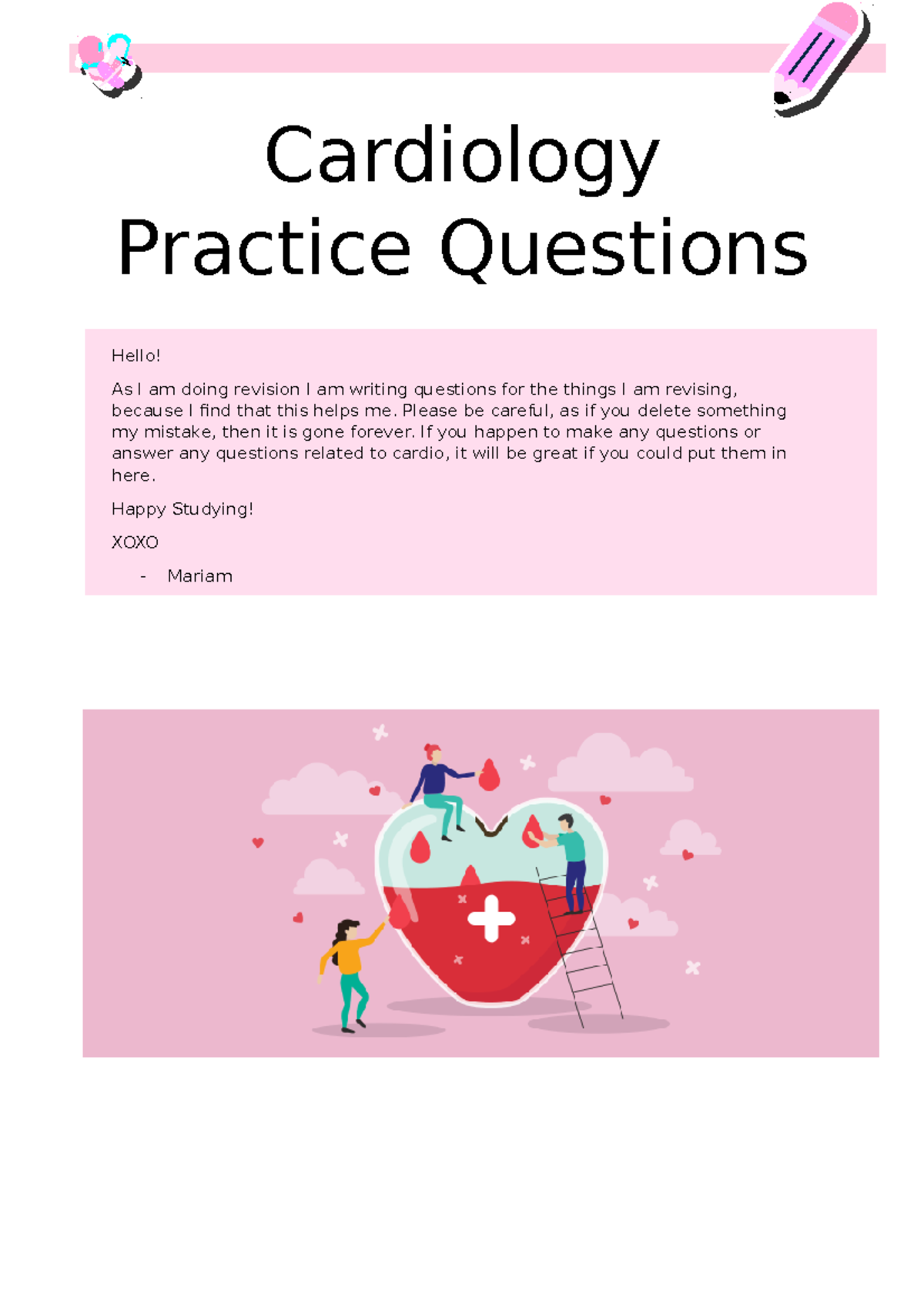 Cardiology Practice Questions - Cardiology Practice Questions Hello! As ...