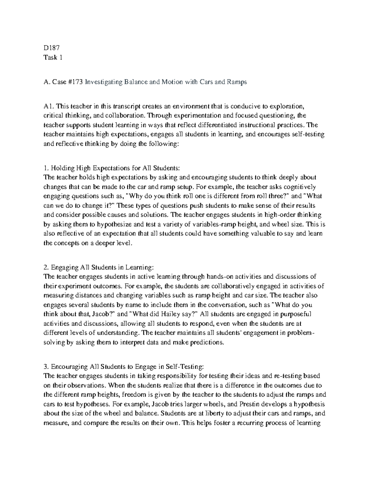 D187 Task 1 - Differentiated Instruction examines how the classroom ...