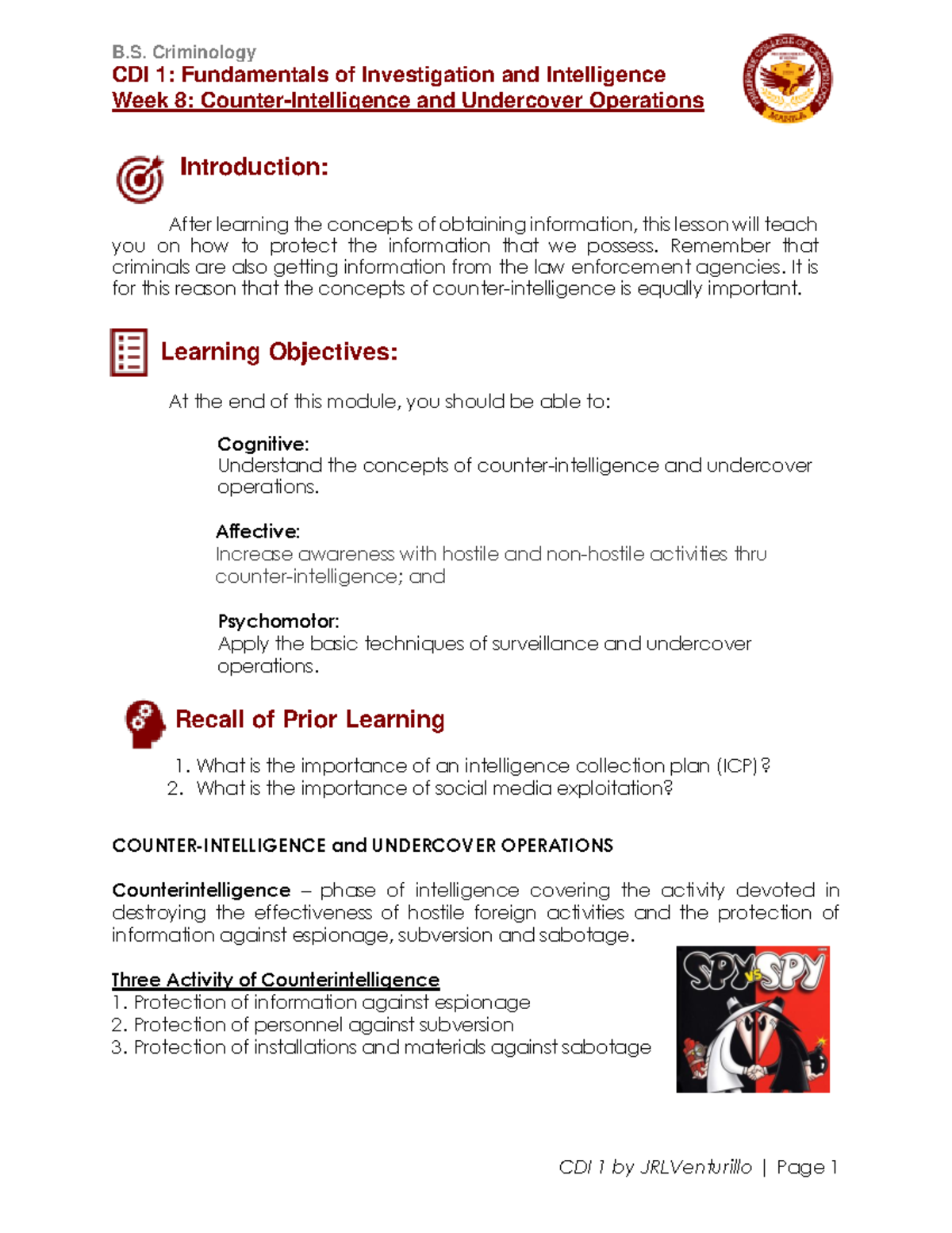 Venturillo Cdi 1 Week 8 Cdi 1 Fundamentals Of Investigation And