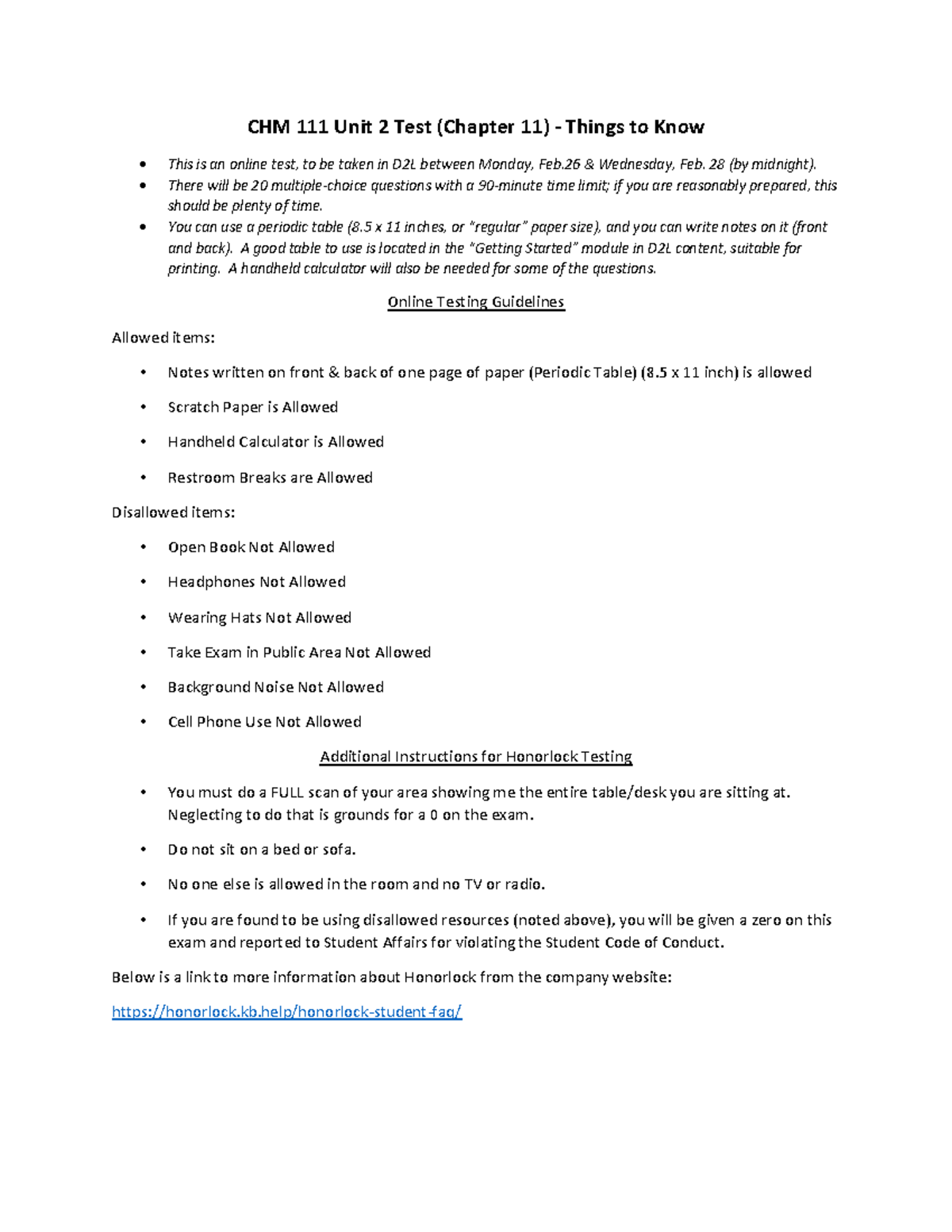 CHM 111 Test 2 Study Guide Spring 24 - CHM 11 1 Unit 2 Test (Chapter 11 ...