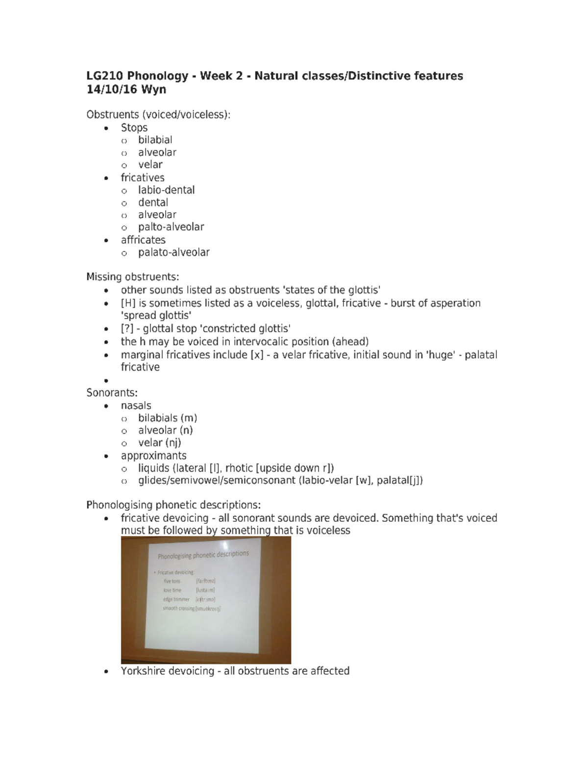 LG210 Phonology - Natural classes week 2 - LGZlO Phonology - Week 2 ...
