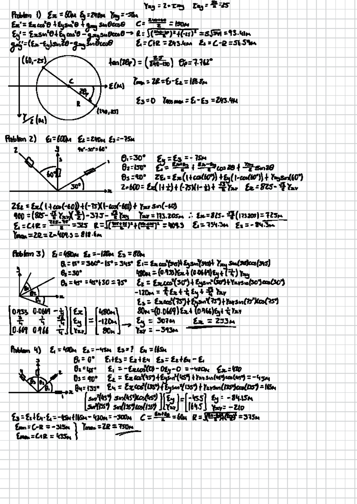 Solids Homework Questions - Yay = 2 + Exy Exy = = 25 Problem 1) Ex = GOM Ey = 240m Yoy = - Som ...