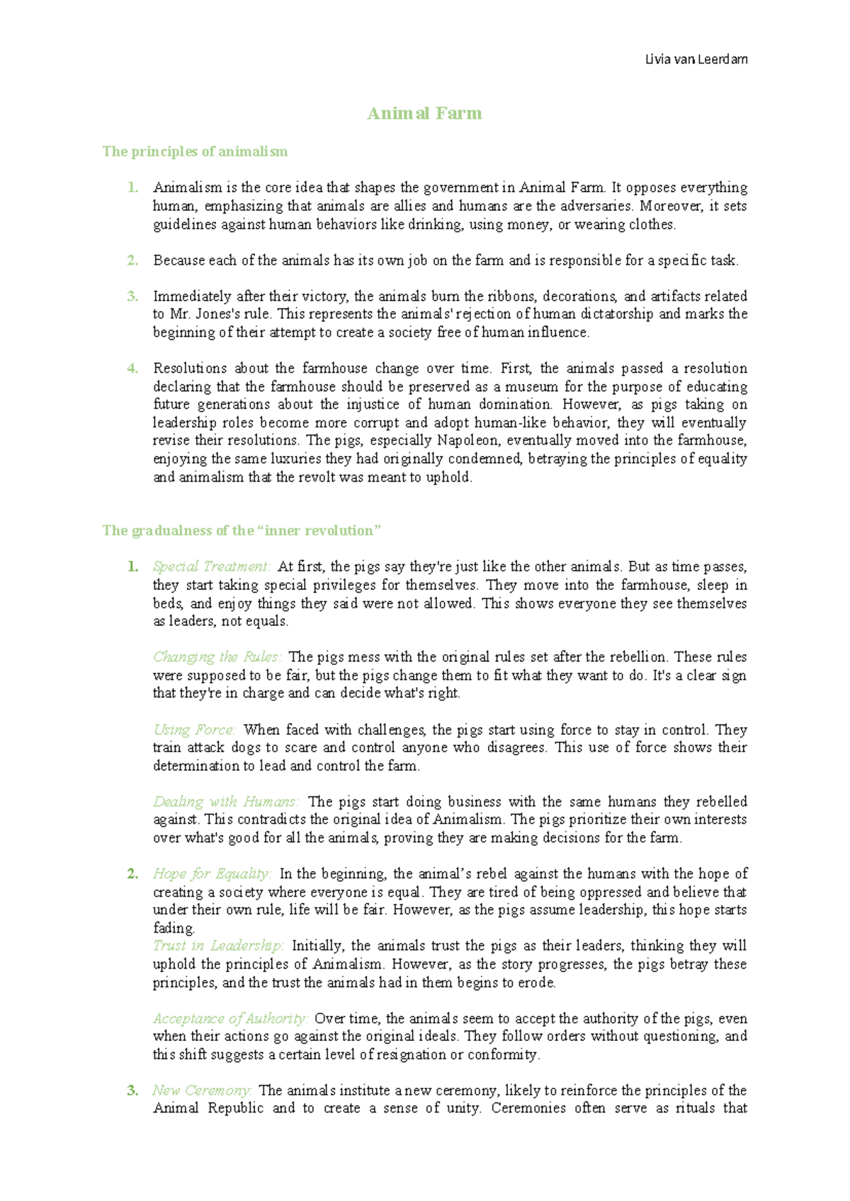 Animal Farm - Animal Farm The principles of animalism 1. Animalism is ...