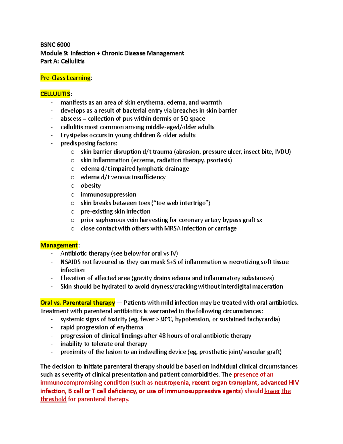 Mod 9 Notes - BSNC 6000 Module 9: Infection + Chronic Disease ...