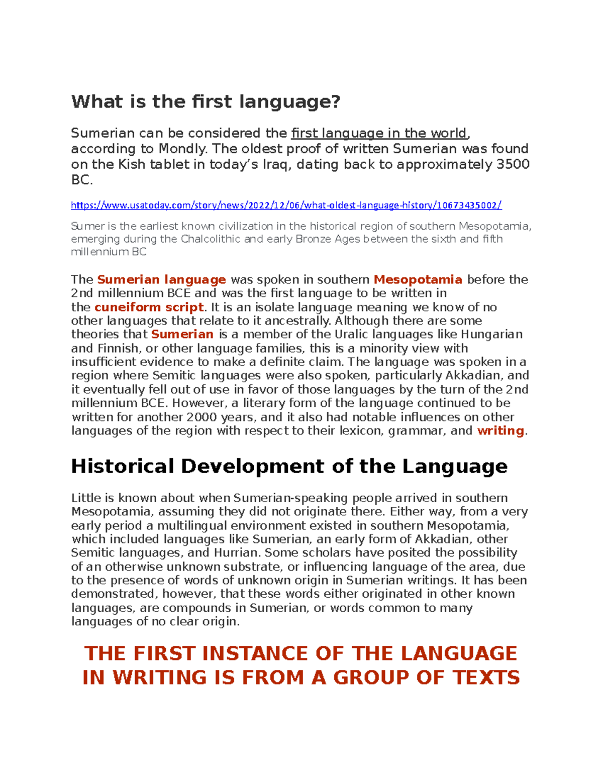 Student 2 - OLDEST LANGUAGE SPOKEN AND HOW IT WAS FOUND - What is the ...