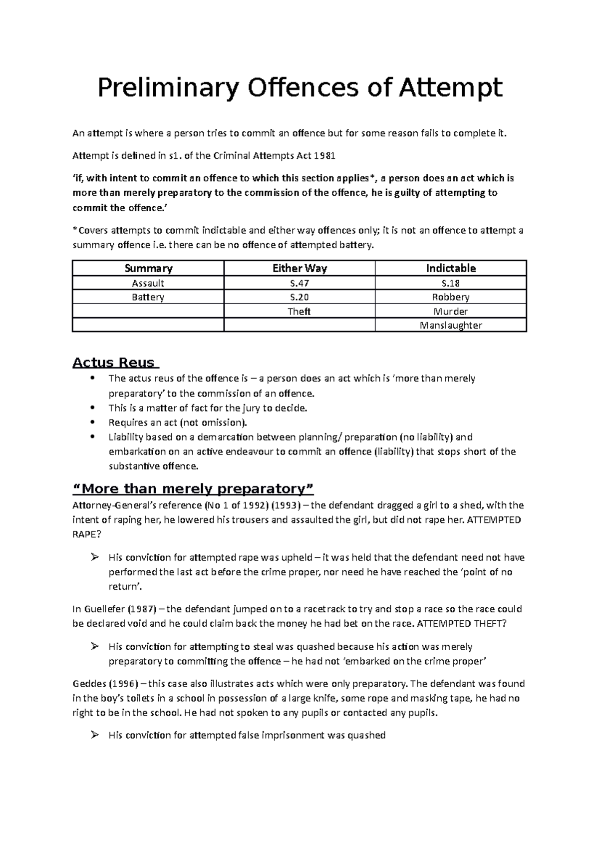 Preliminary Offences of Attempt - Attempt is defined in s1. of the ...