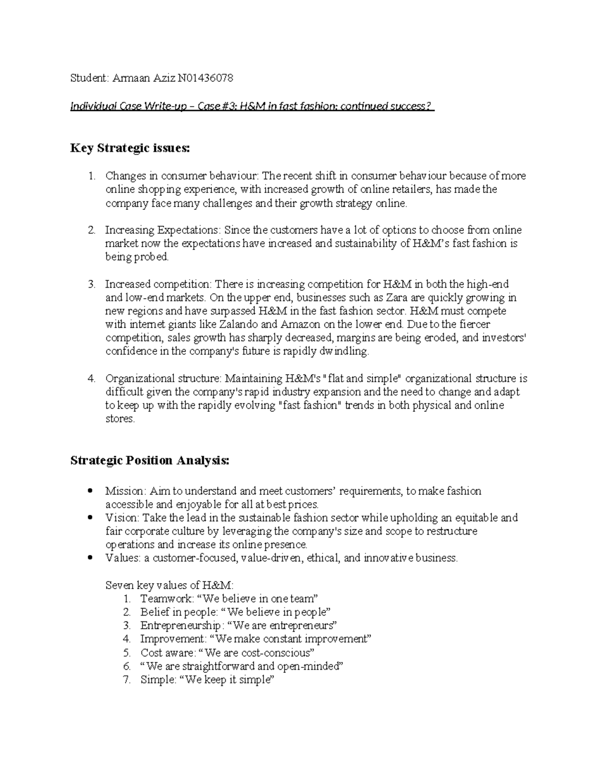 H&M case study individual - Student: Armaan Aziz N Individual Case ...