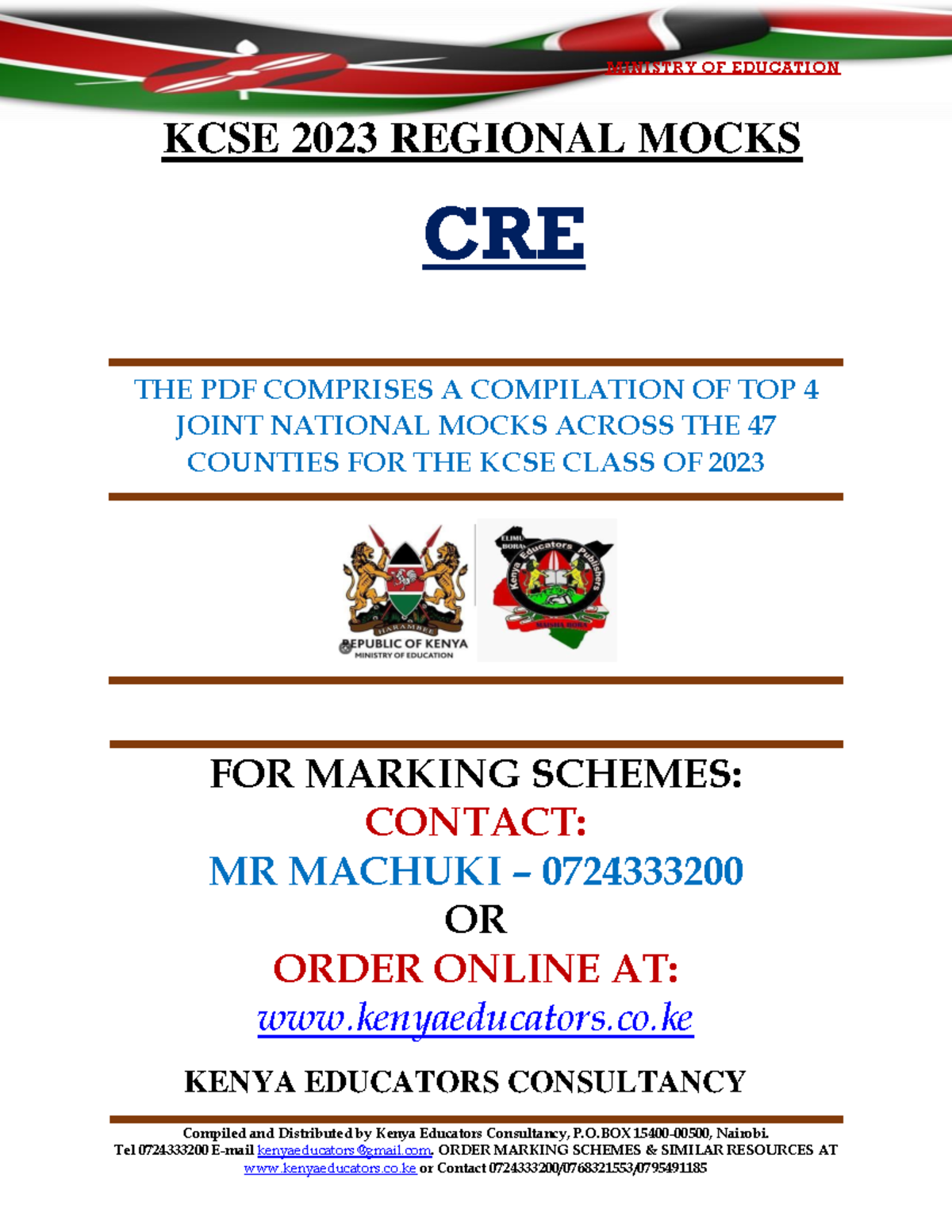 CRE KCSE 2023 Regional Mocks - MINISTRY OF EDUCATION Compiled and ...