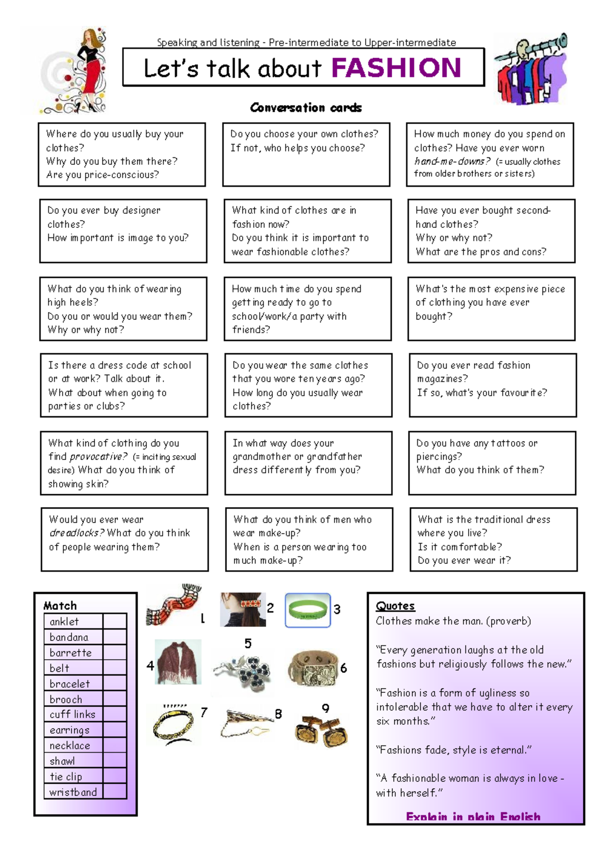 Ropa - tes de repaso - 1 2 4 5 6 7 8 9 Speaking and listening – Pre ...