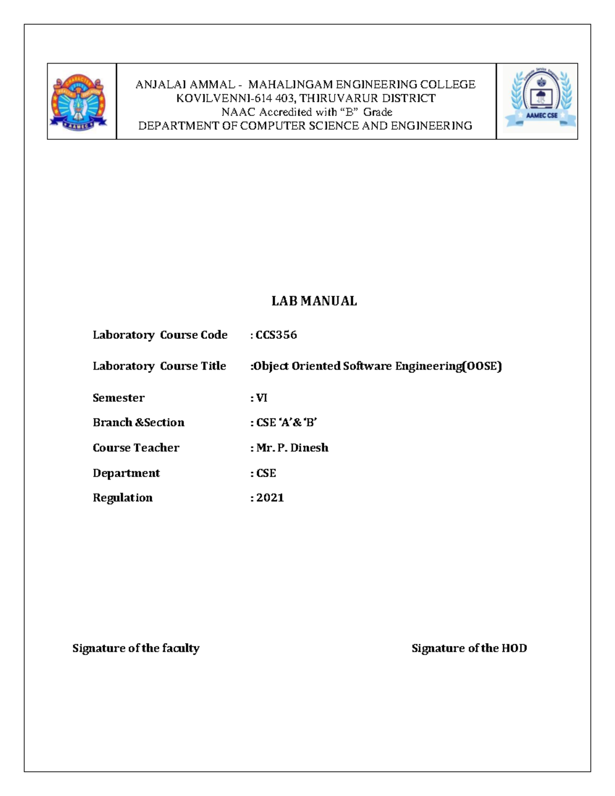 LAB Manual Print - ANJALAI AMMAL - MAHALINGAM ENGINEERING COLLEGE ...