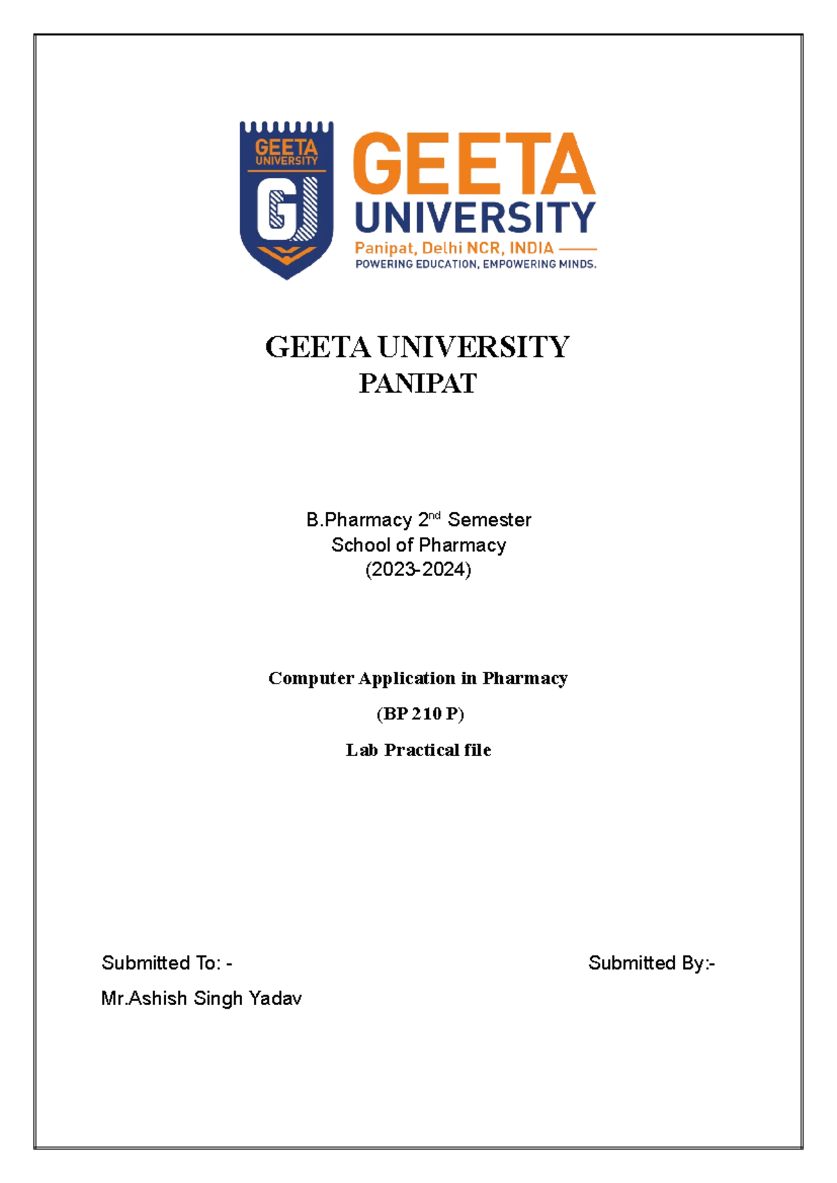 Computer Application in Pharmacy 2nd semester - GEETA UNIVERSITY ...