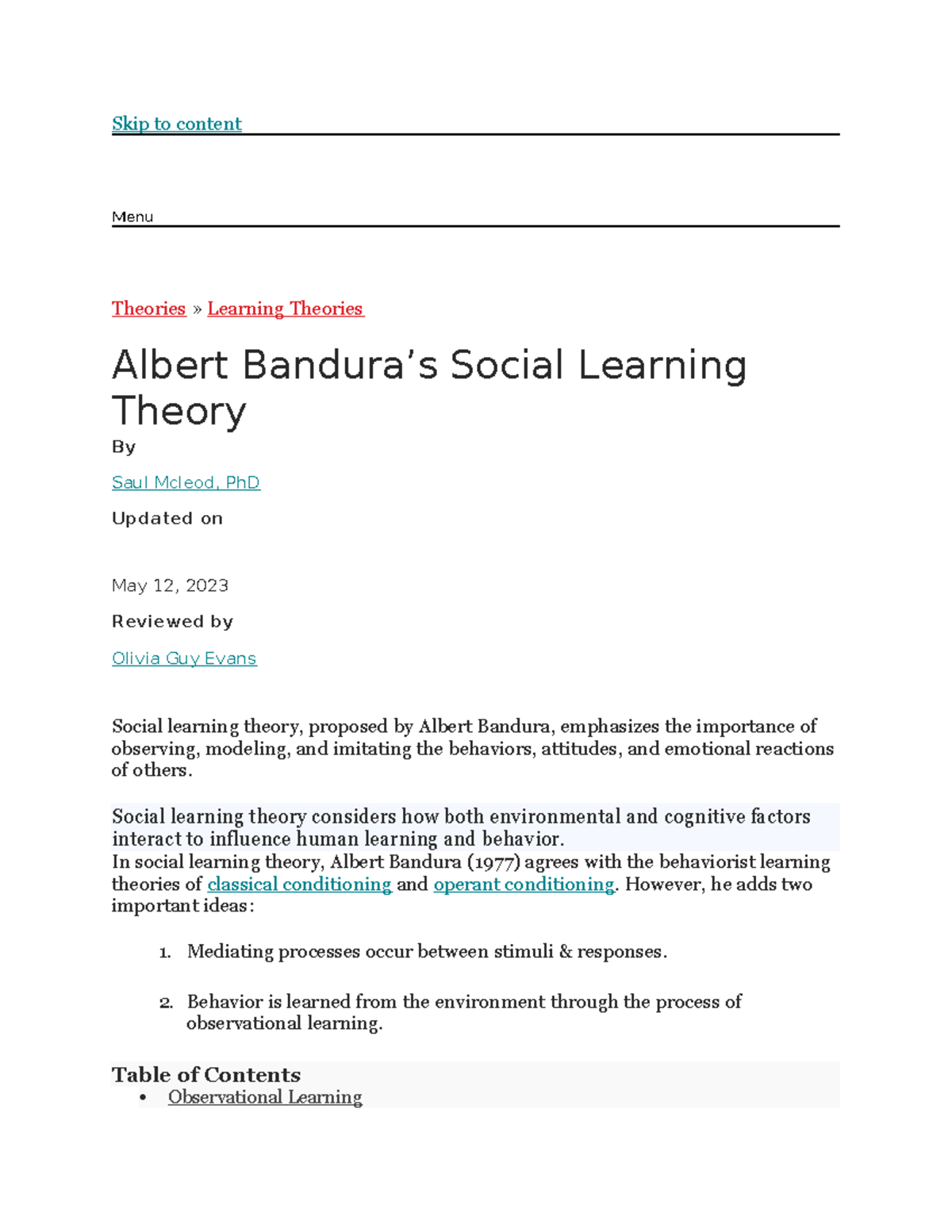 Albert Bandura’s Social Learning Theory - Skip to content Menu Theories ...