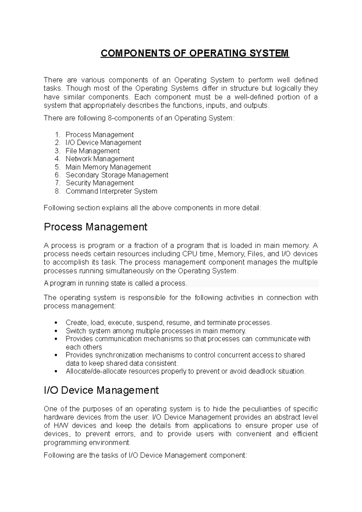 Components OF Operating System - COMPONENTS OF OPERATING SYSTEM There ...