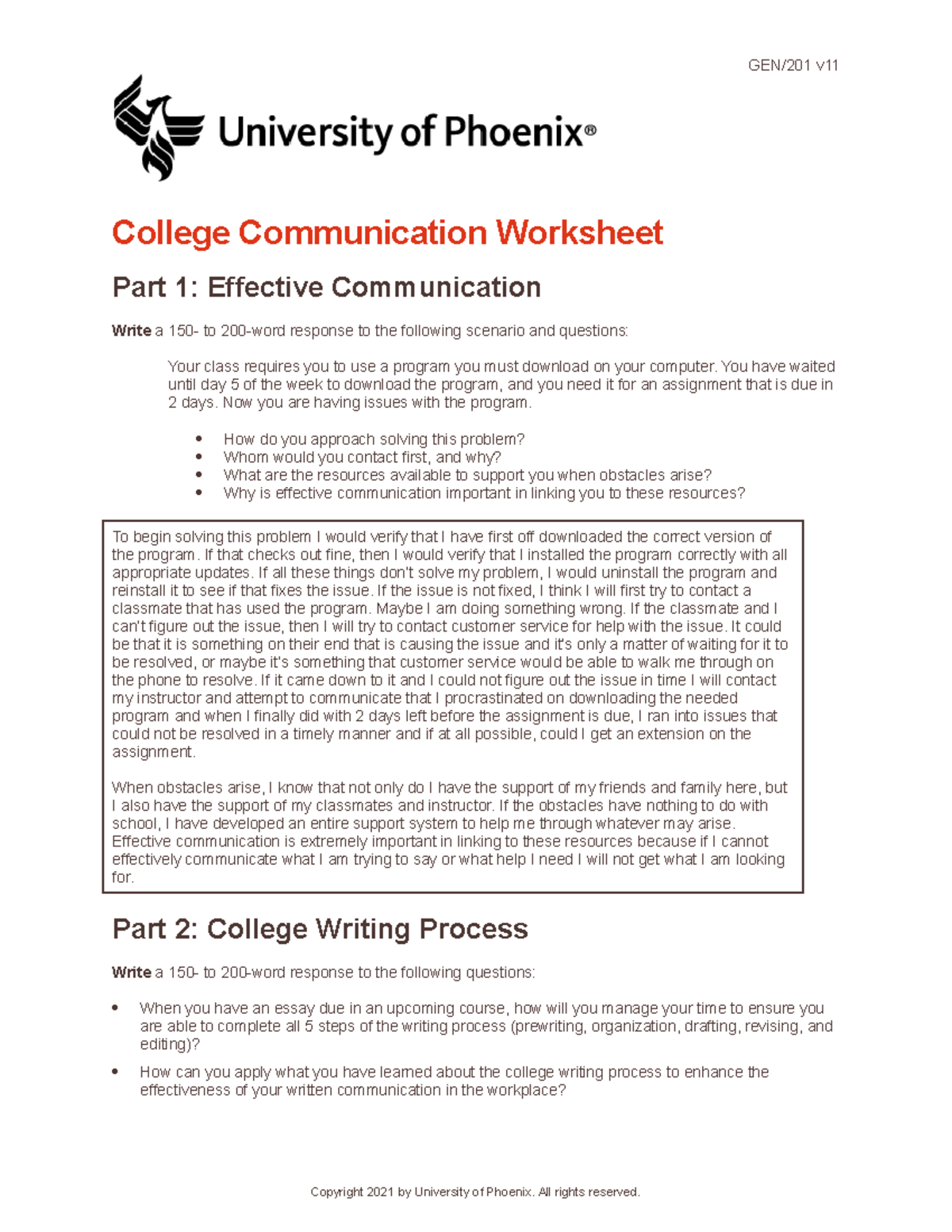 Gen201 v11 new wk3 college communication worksheet - GEN/201 v College ...