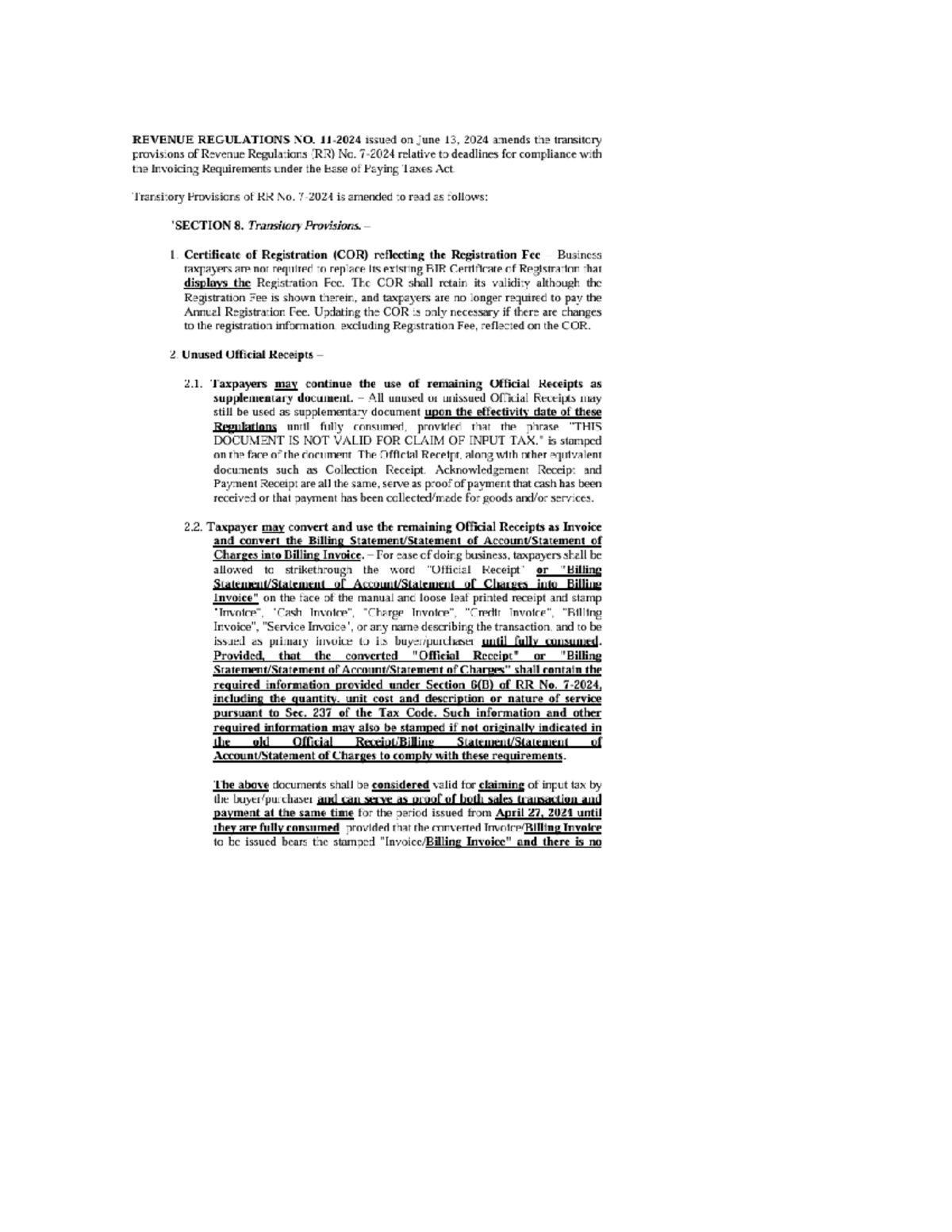 rr 11-2024 deadlines - REVENUE REGULATIONS NO. issued on June 13, 2024 ...