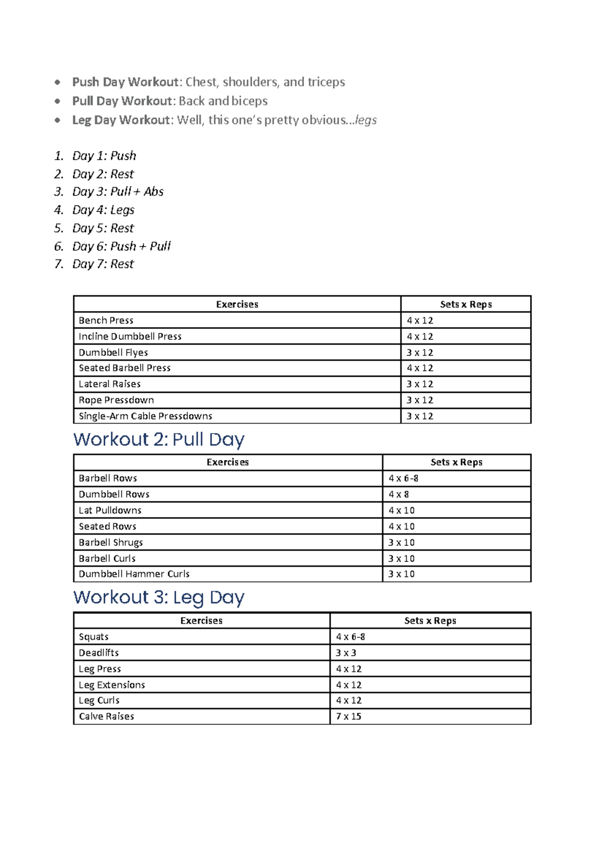 Push Day Workout Chest - . 1. Day 1: Push 2. Day 2: Rest 3. Day 3: Pull ...