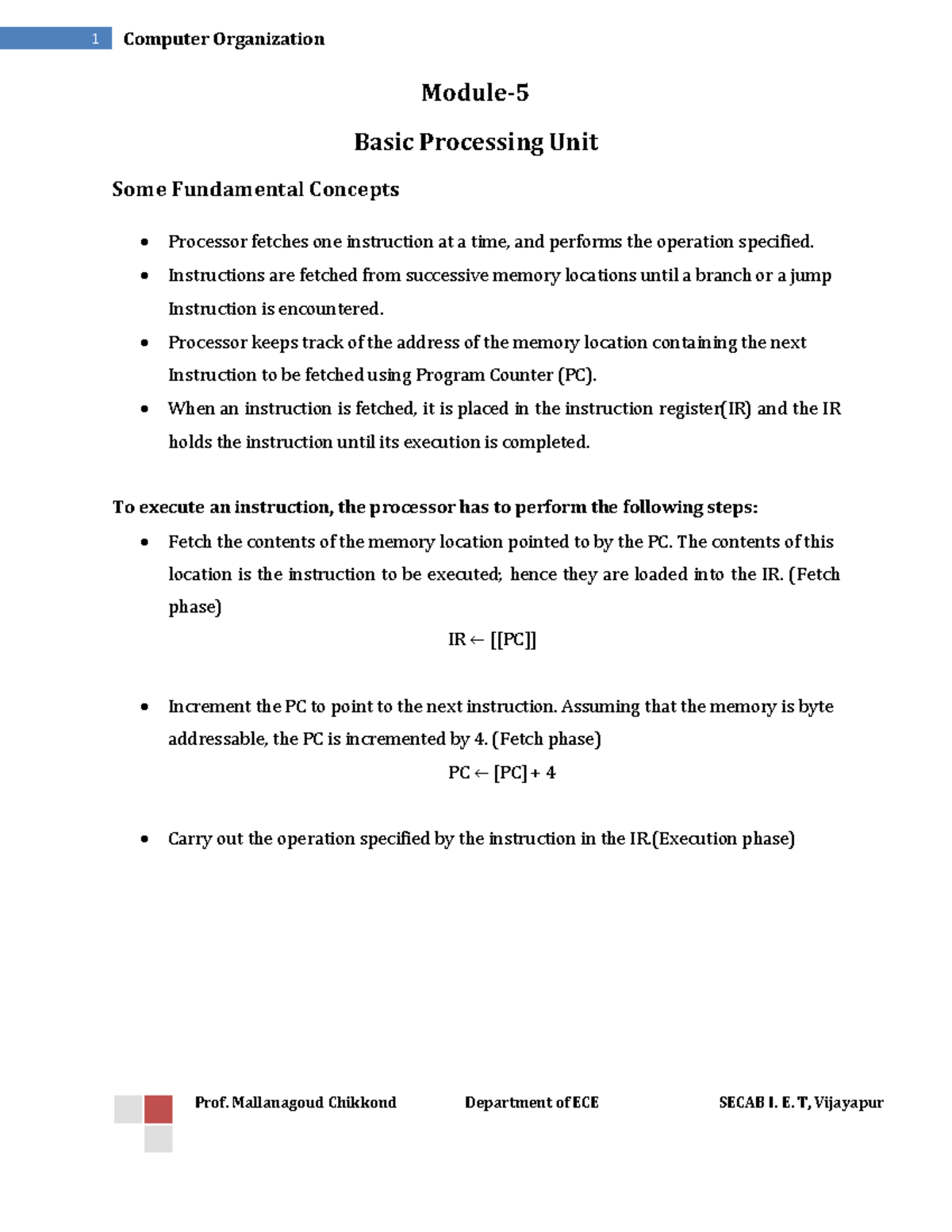 Complete execution of an instruction - Module- Basic Processing Unit ...