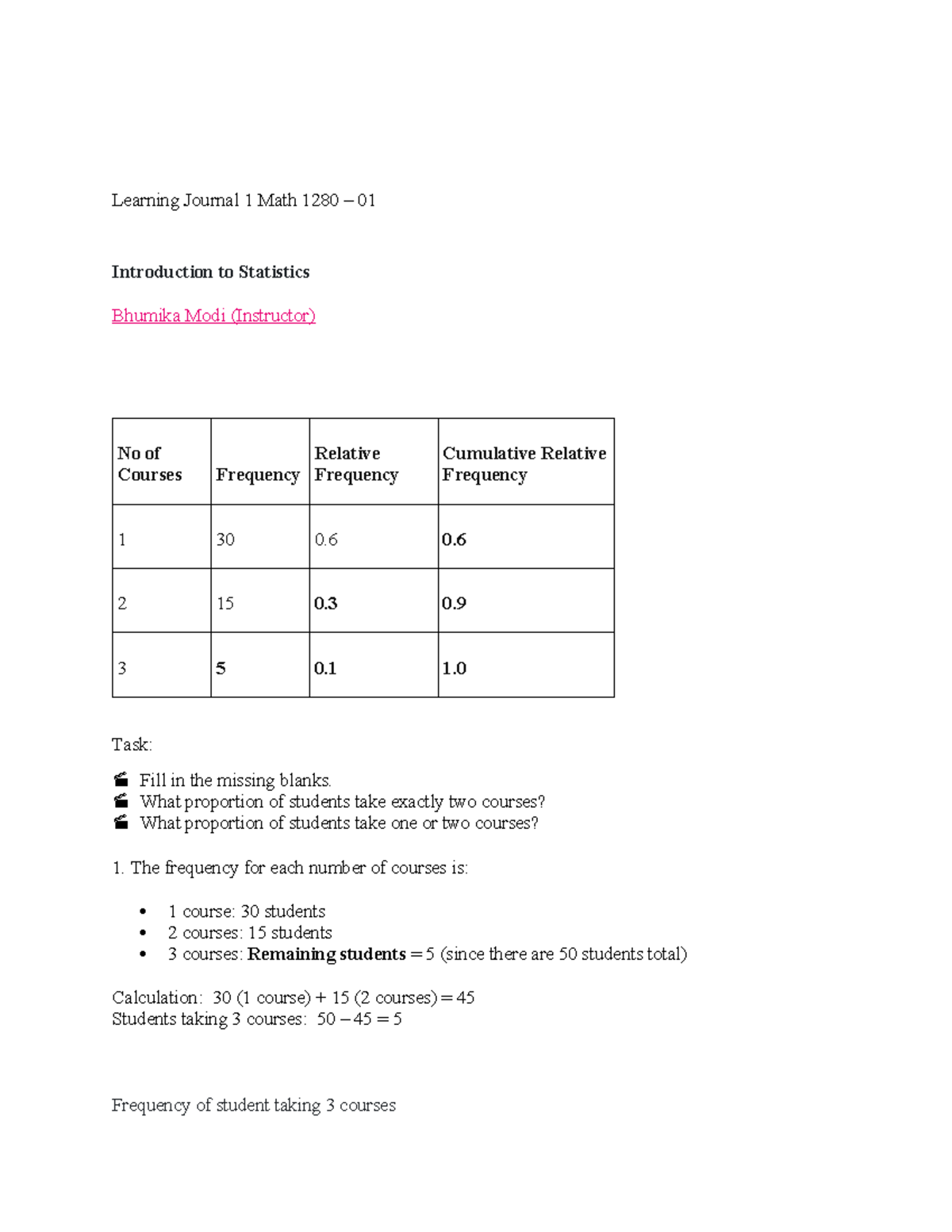 Learning Journal 1 Math 1280 01 - ECON 1580 - UoPeople - Studocu