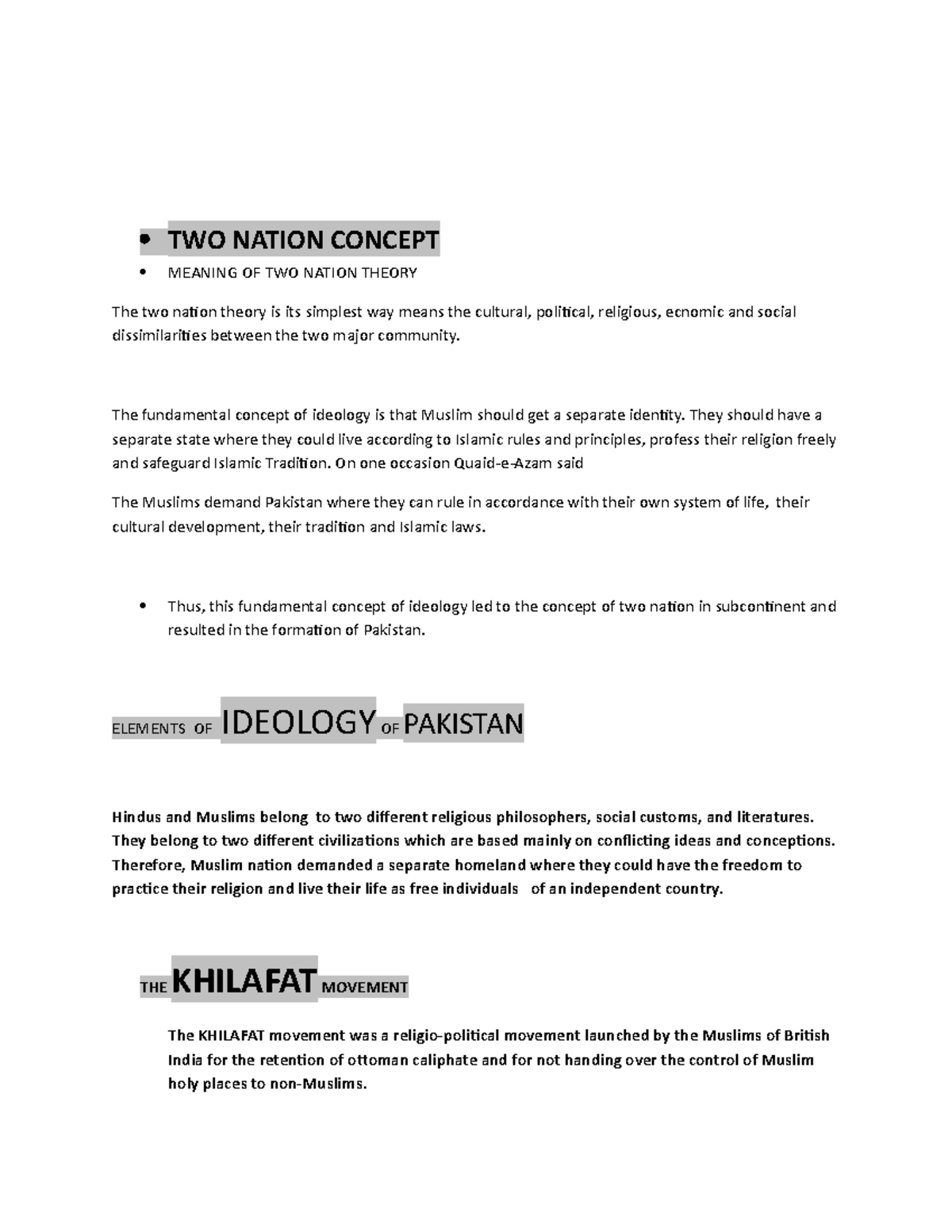 Assignmnt - pak study assignment 1 - TWO NATION CONCEPT MEANING OF TWO ...