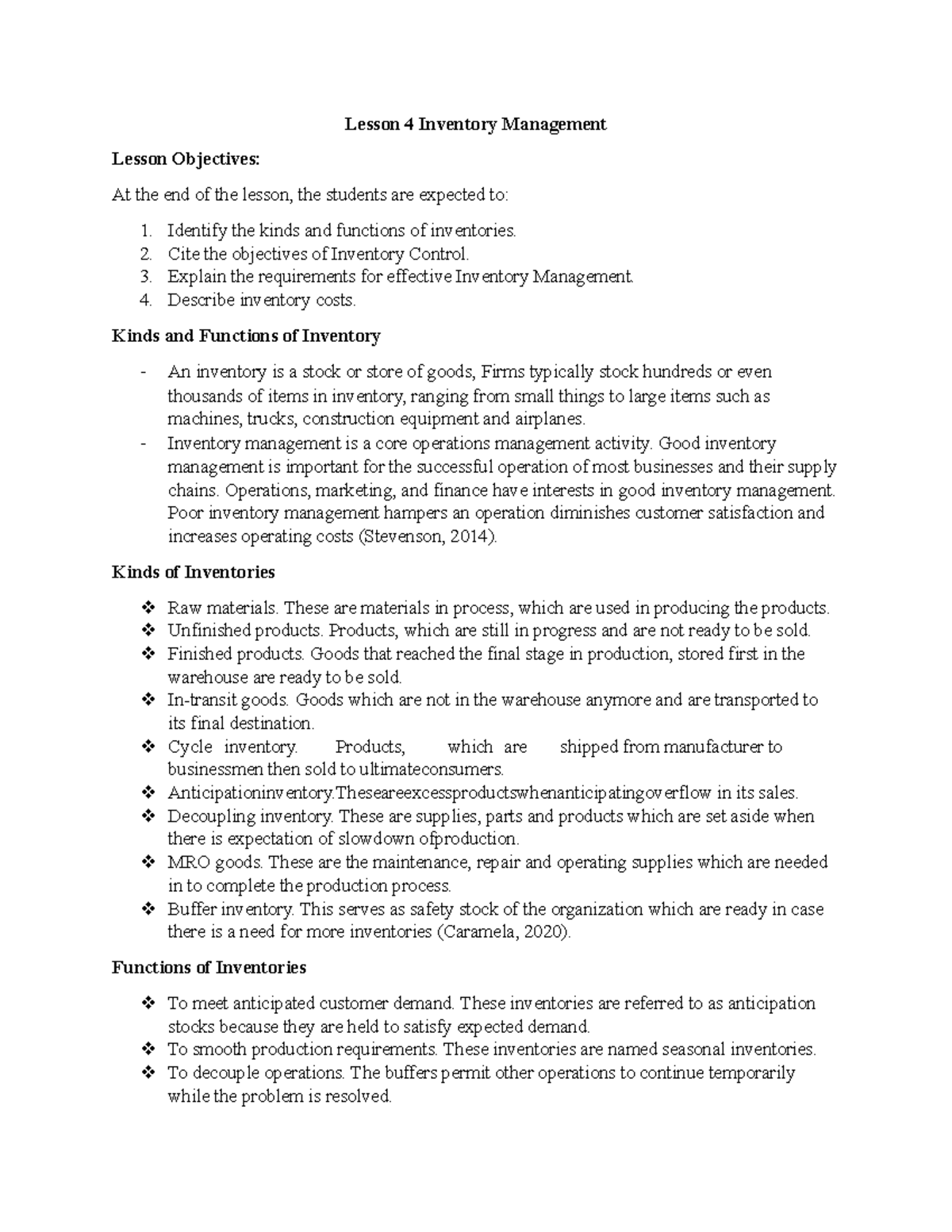 Lesson 4 Inventory Management - Business Administration - Studocu