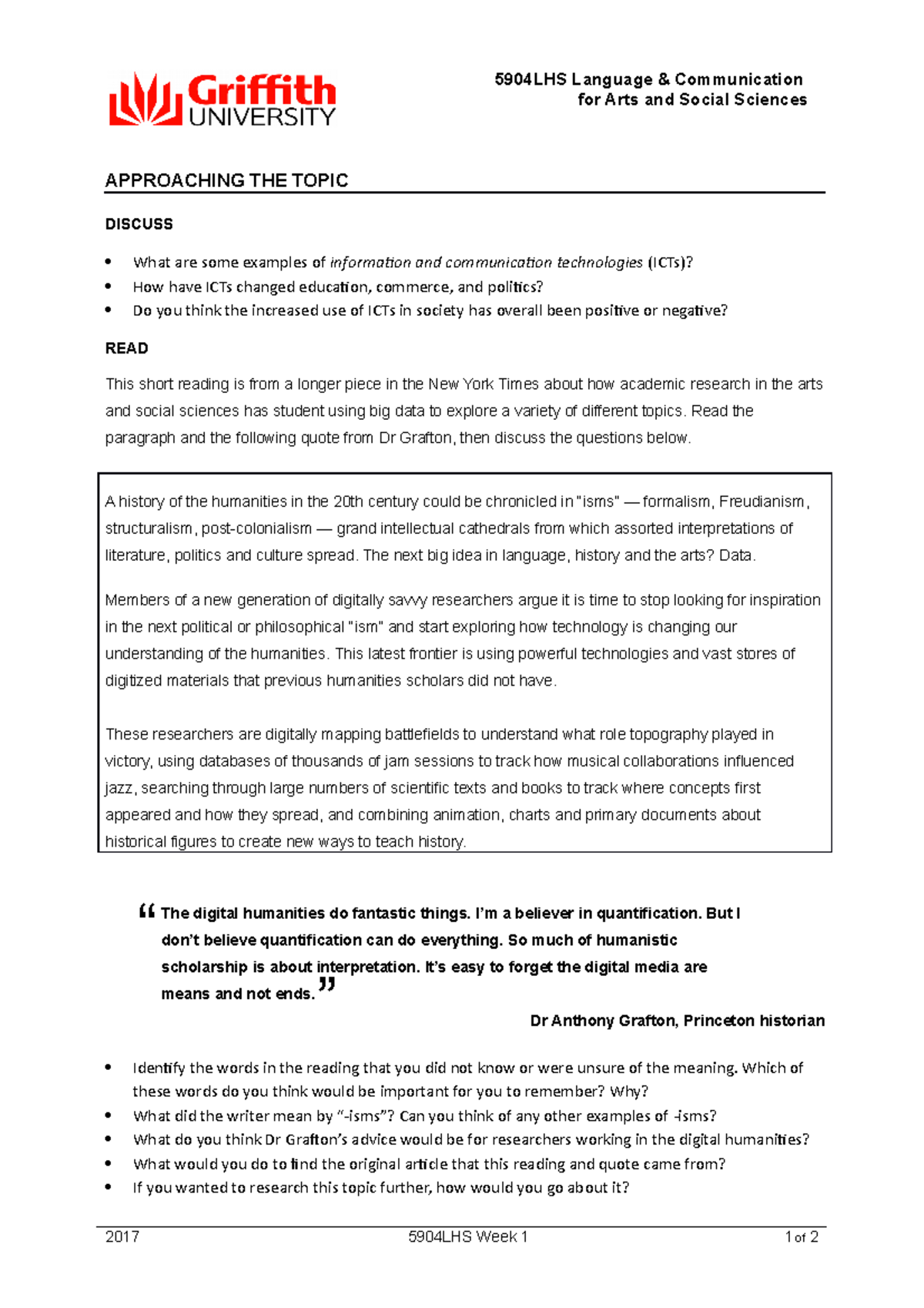5904LHS Week 1 Unpacking the question - 5904LHS Language ...