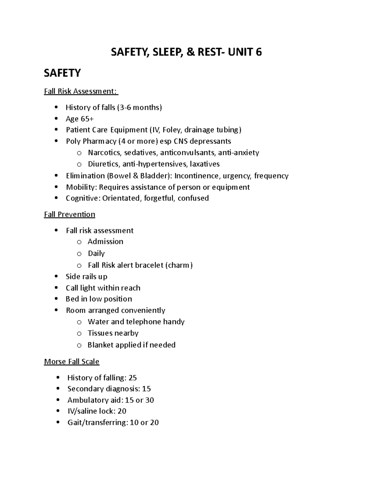 Unit 6 and 7 Study guide - SAFETY, SLEEP, & REST- UNIT 6 SAFETY Fall ...