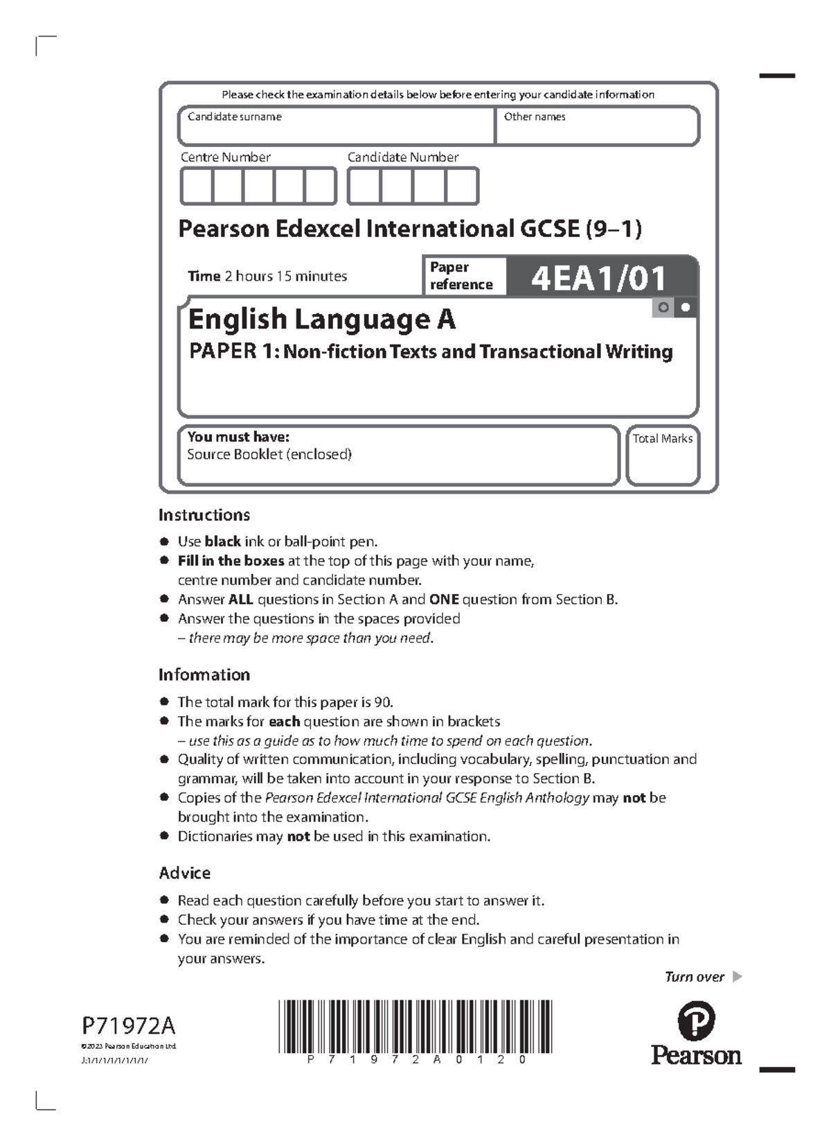 4ea1 01 que 20230113 - best arabic papers - Centre Number Candidate ...