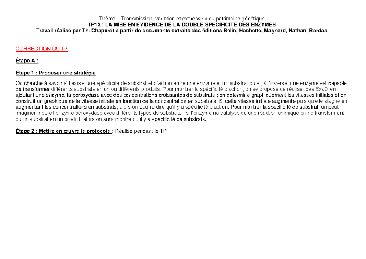 TP13 Ge´ne´tique La double spe´cificite´ des enzymes 1SSpe´ 2022-2023 ...