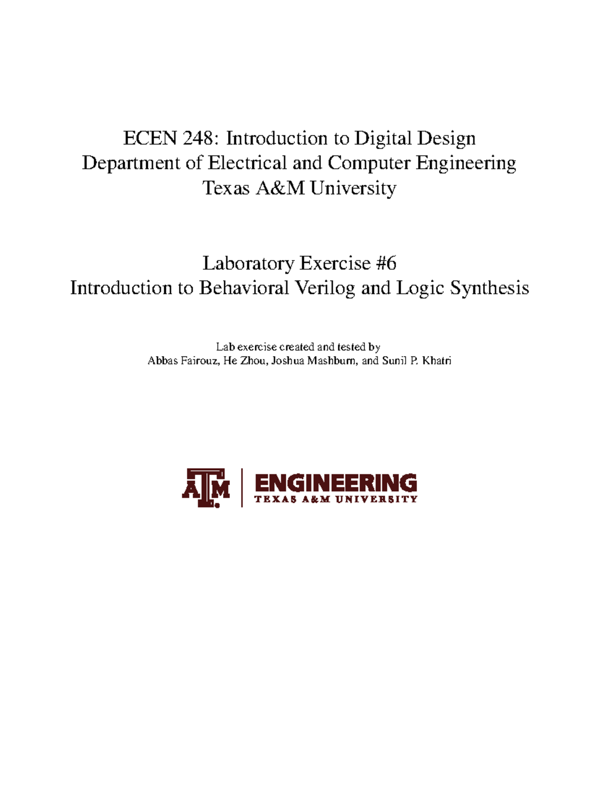 Lab 6 Manual Revised - Lab 6 Manuel - ECEN 248: Introduction to Digital ...