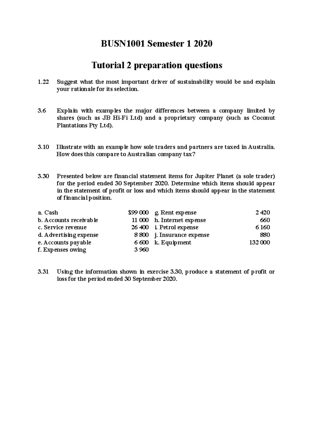 BUSN1001 S1 2020 Tutorial 2 preparation questions - BUSN1001 Semester 1 ...