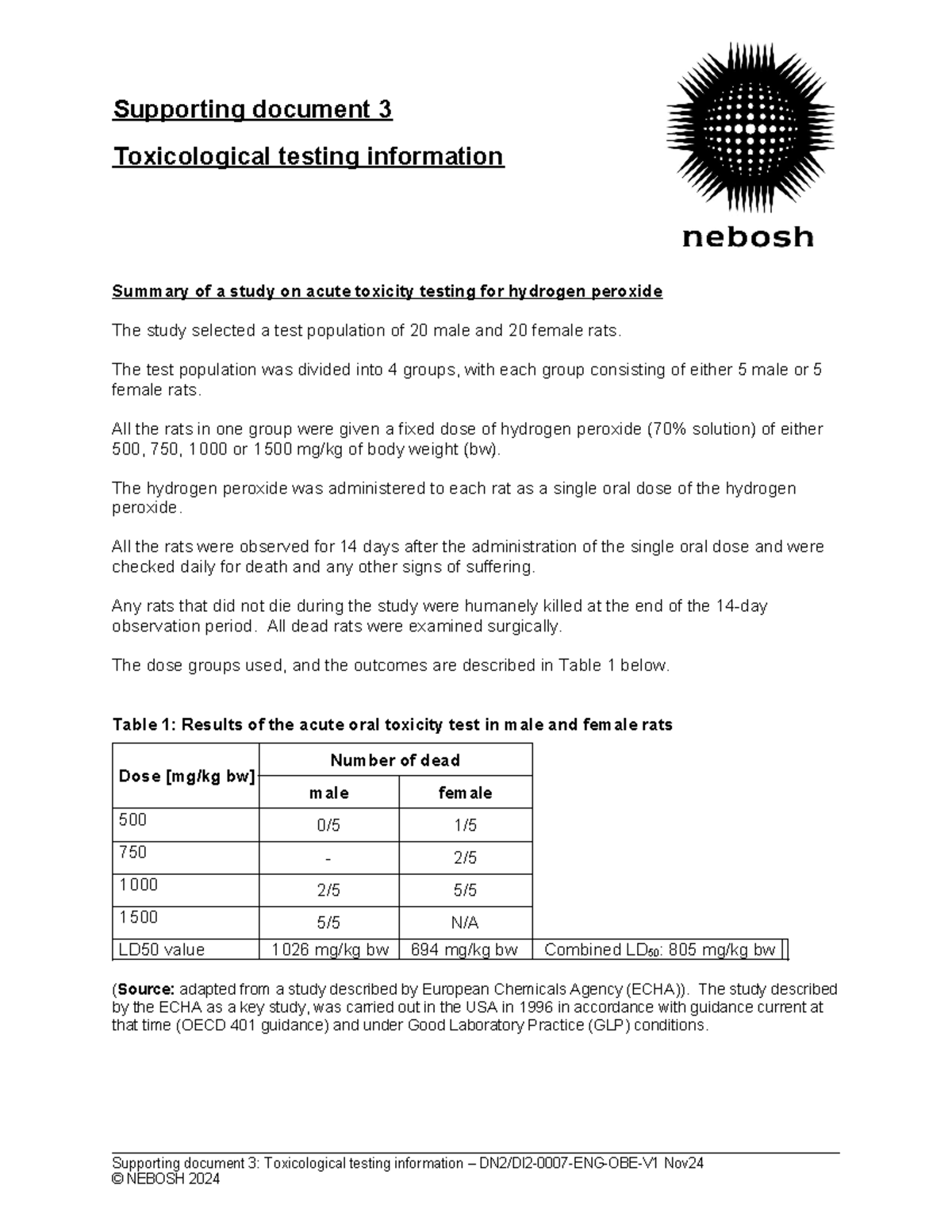 DN2-DI2-0007-ENG-OBE-V1 SD3 Toxicological testing information - Summary ...
