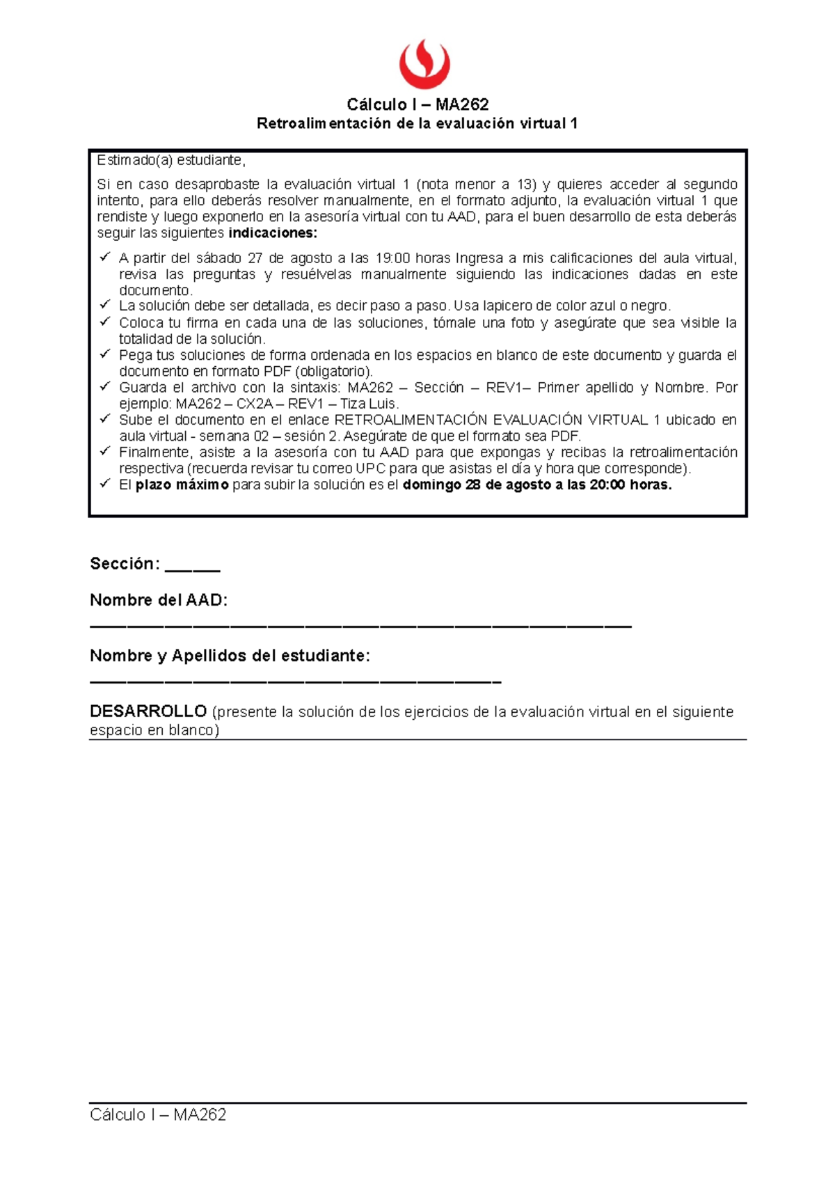 MA262 – Sección – Rev1 – Primer Apellido - Nombre - Cálculo I – MA ...