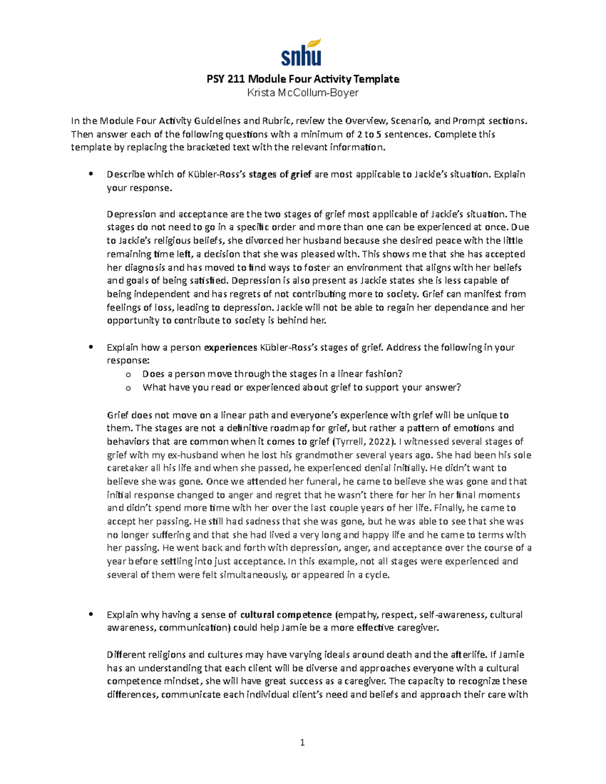 PSY 211 Module Four Activity Template - PSY 211 Module Four Activity ...