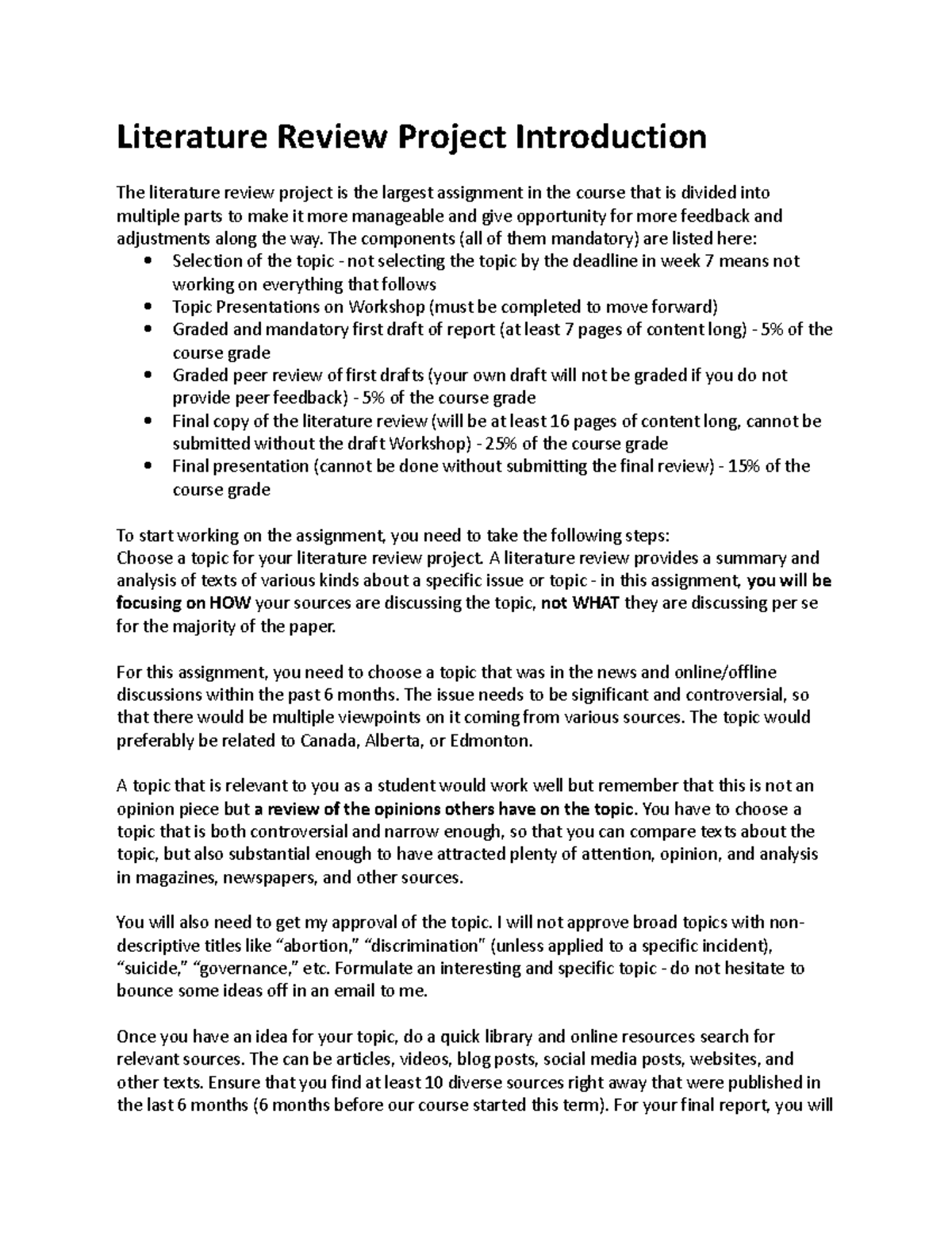 2023-Introduction to Literature Review Project - Literature Review ...