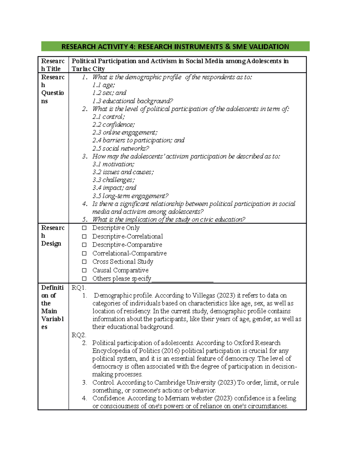 Research Activity 4 Research Instrument AND SME Validation - RESEARCH ...