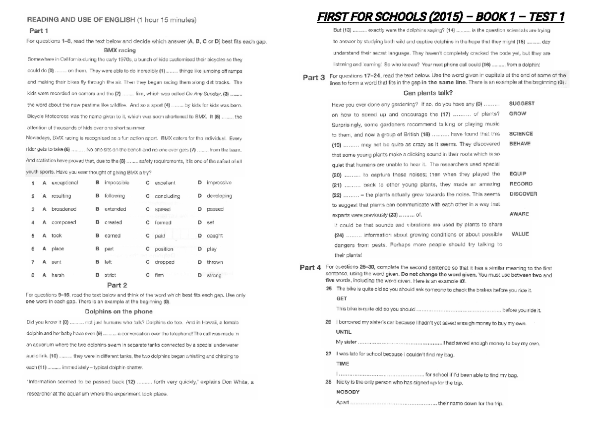 First FS (2015 ) - BOOK 1 - TEST 1 - Inglés - FIRST FOR SCHOOLS (2015 ...