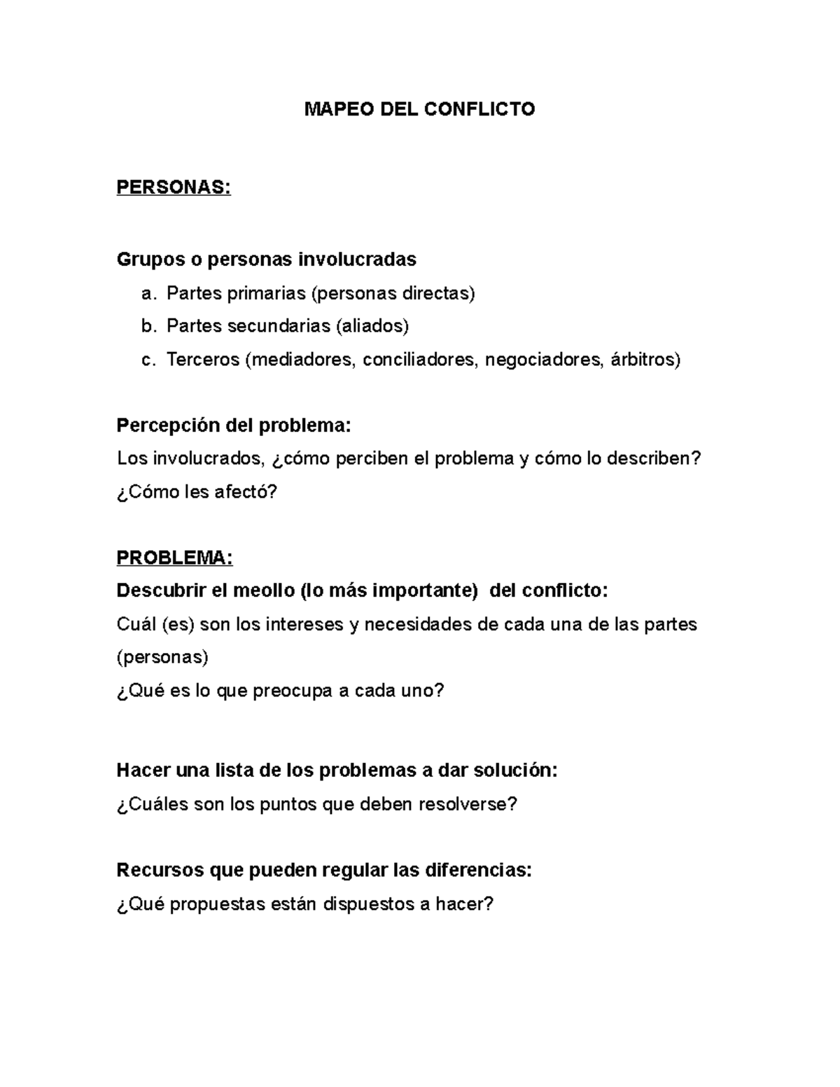 Formato De Mapeo Del Conflicto Mapeo Del Conflicto Personas Grupos O