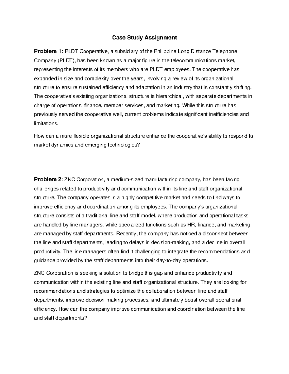 Case-Study-Assignment - Case Study Assignment Problem 1 : PLDT ...
