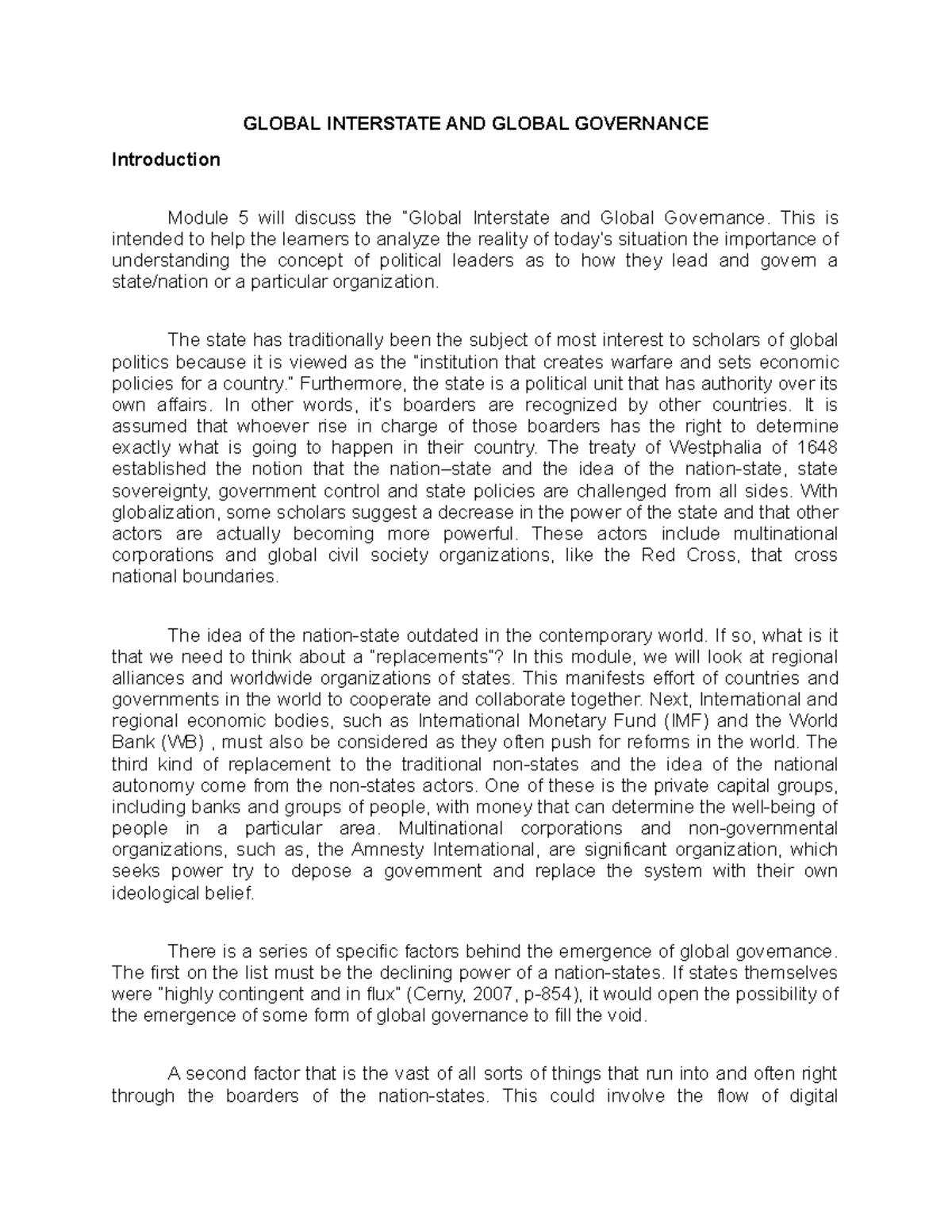 Global Interstate AND Global Governance - GLOBAL INTERSTATE AND GLOBAL ...