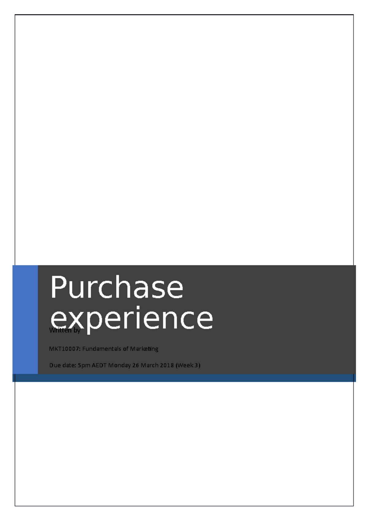 Assignment 1 Purchase experience - Purchase Written by experience ...