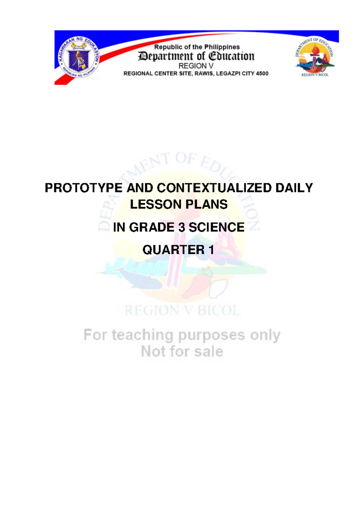 DLP Science 3 Q1 - DLP - PROTOTYPE AND CONTEXTUALIZED DAILY LESSON PLANS IN GRADE 3 SCIENCE ...