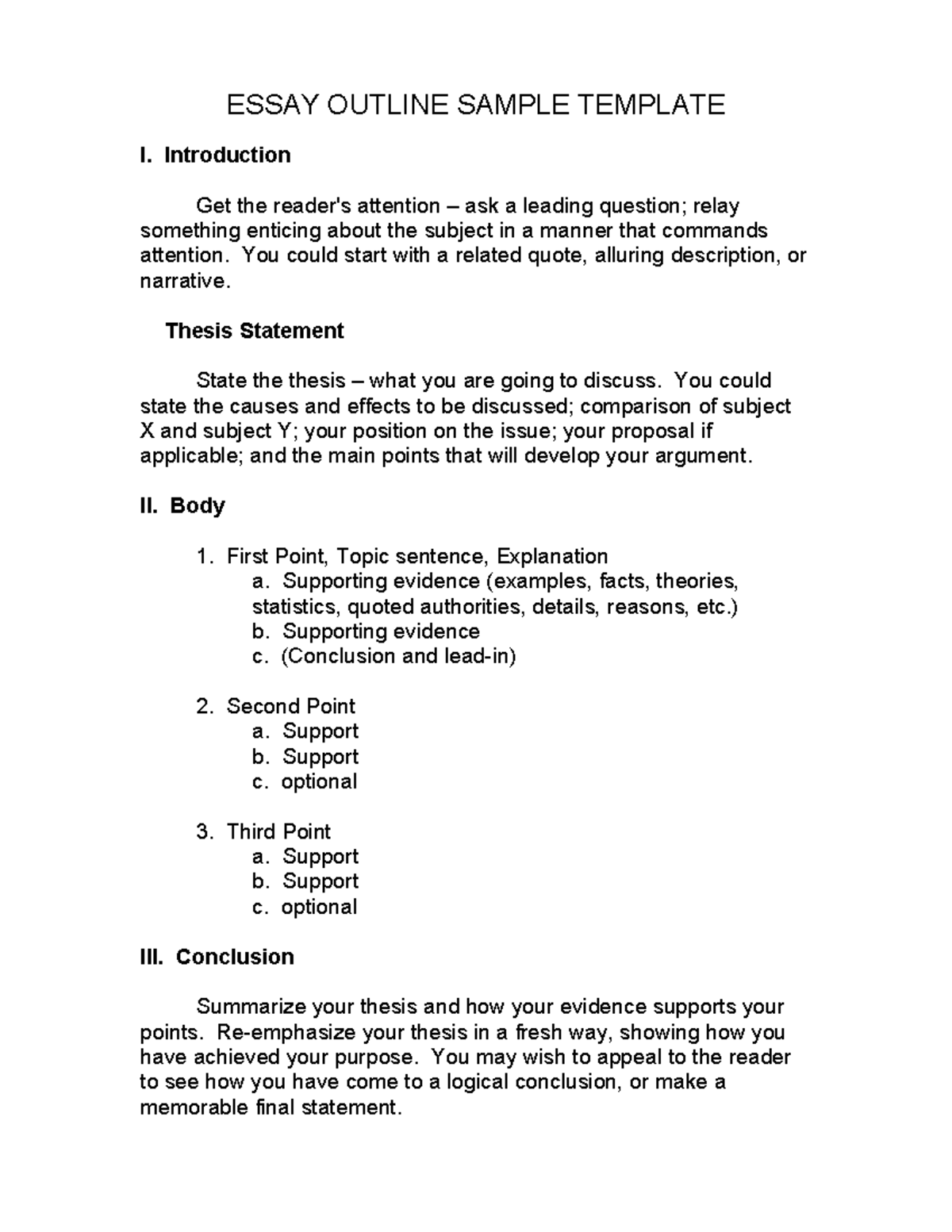 Essay Outline Template 01 - ESSAY OUTLINE SAMPLE TEMPLATE I ...