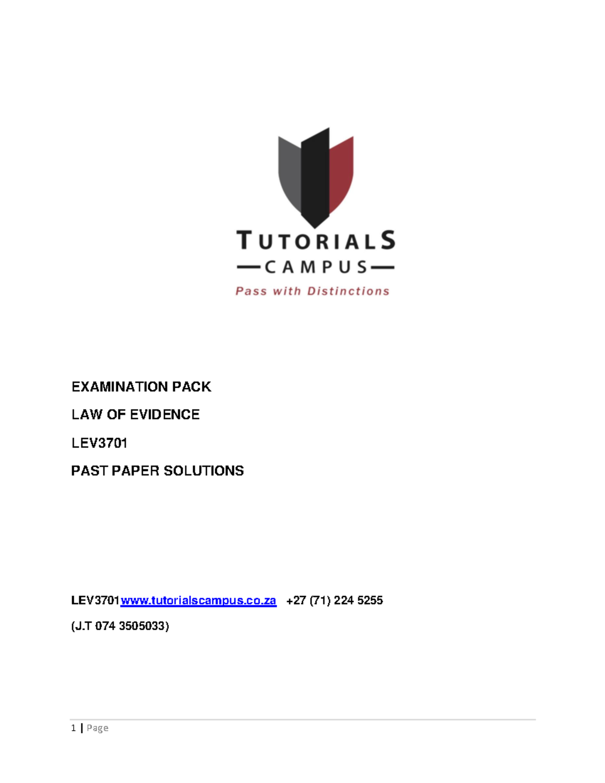 LAW OF Evidence Notes - EXAMINATION PACK LAW OF EVIDENCE LEV PAST PAPER ...