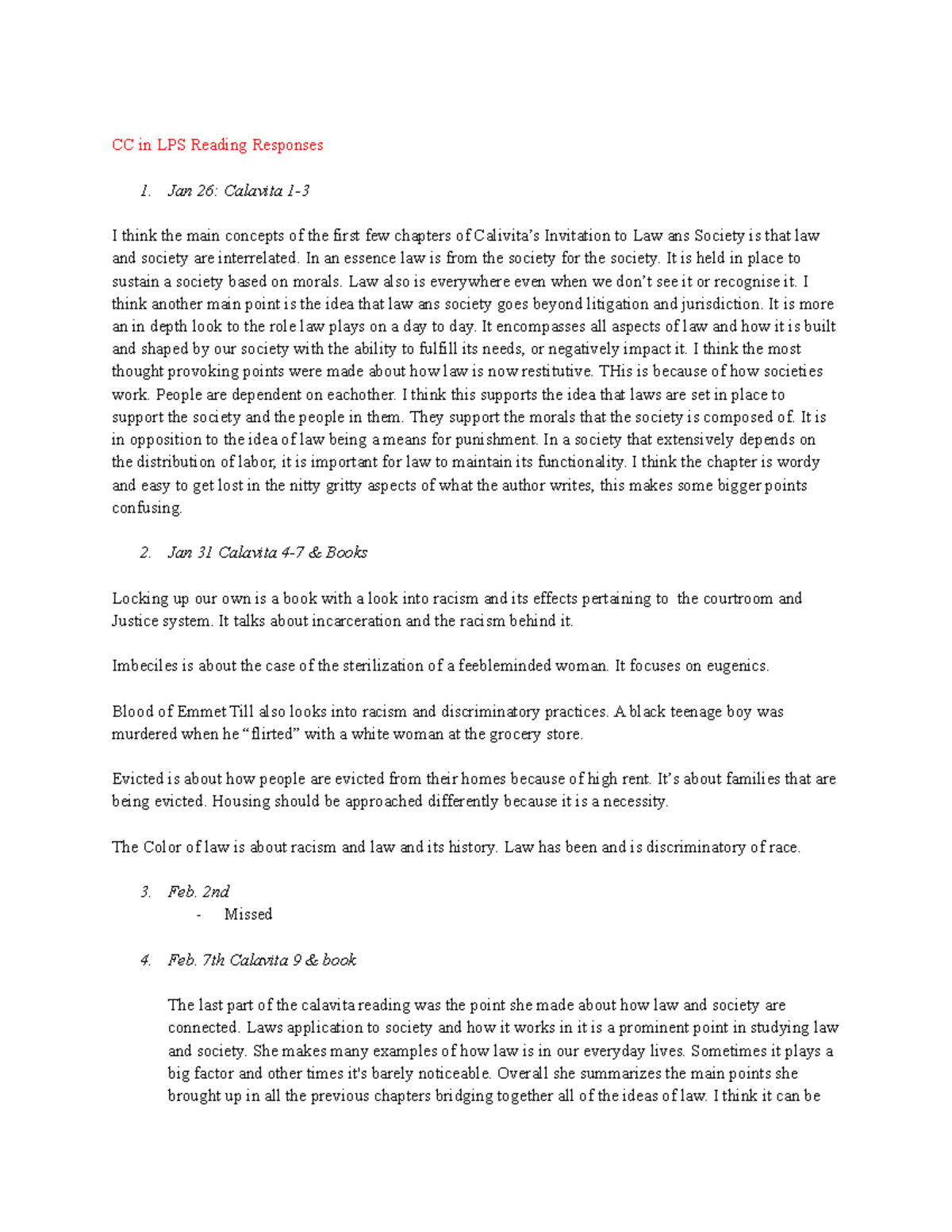 Y1.S2. Critical Concepts Law Politics Society Reading Responses - CC in ...