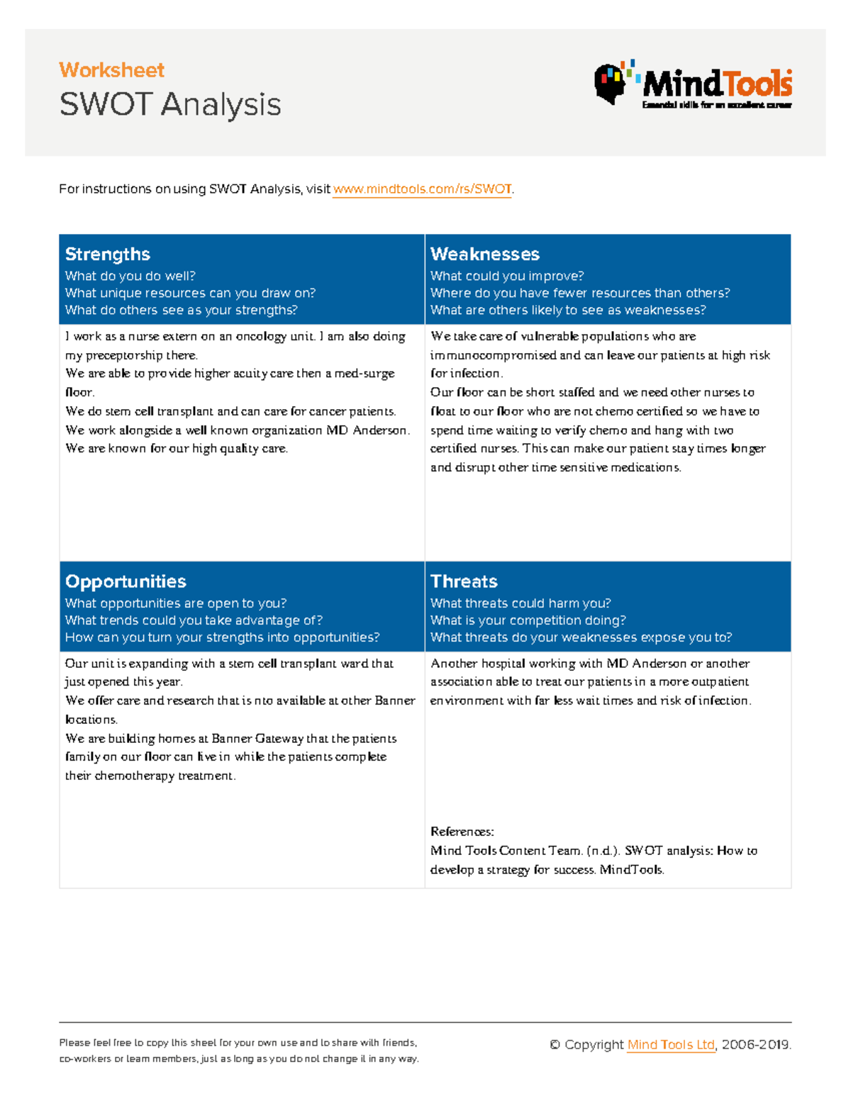 Module 2 SWOT - lecture - Worksheet Please feel free to copy this sheet ...