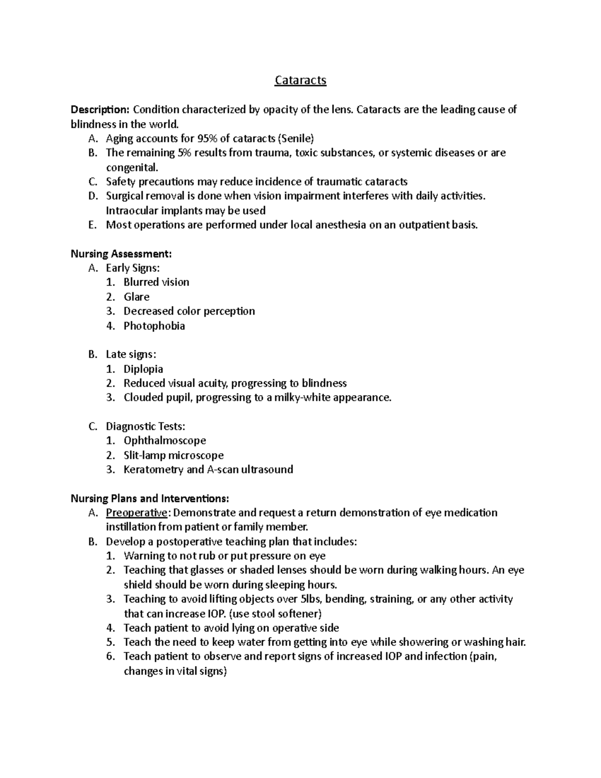 Cataracts Outline - Lecture notes 3 - Cataracts Description: Condition ...
