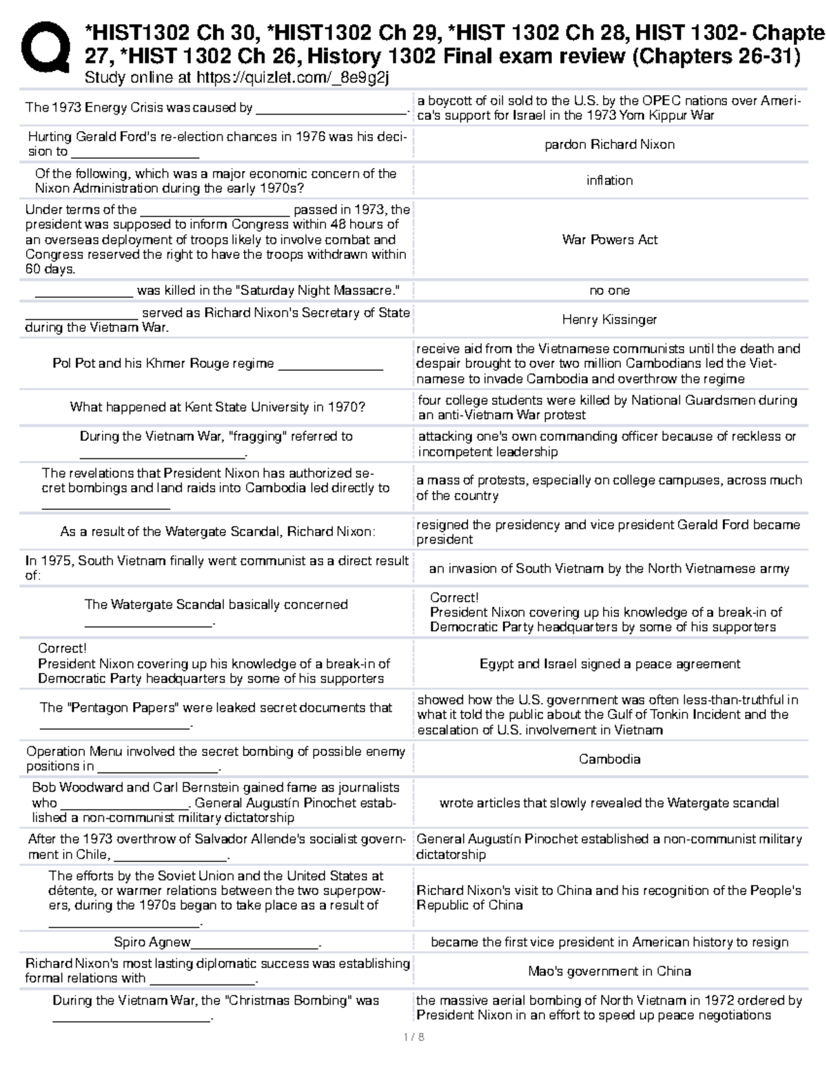 HIST 1302 CHP 26-31 - 27, *HIST 1302 Ch 26, History 1302 Final exam ...