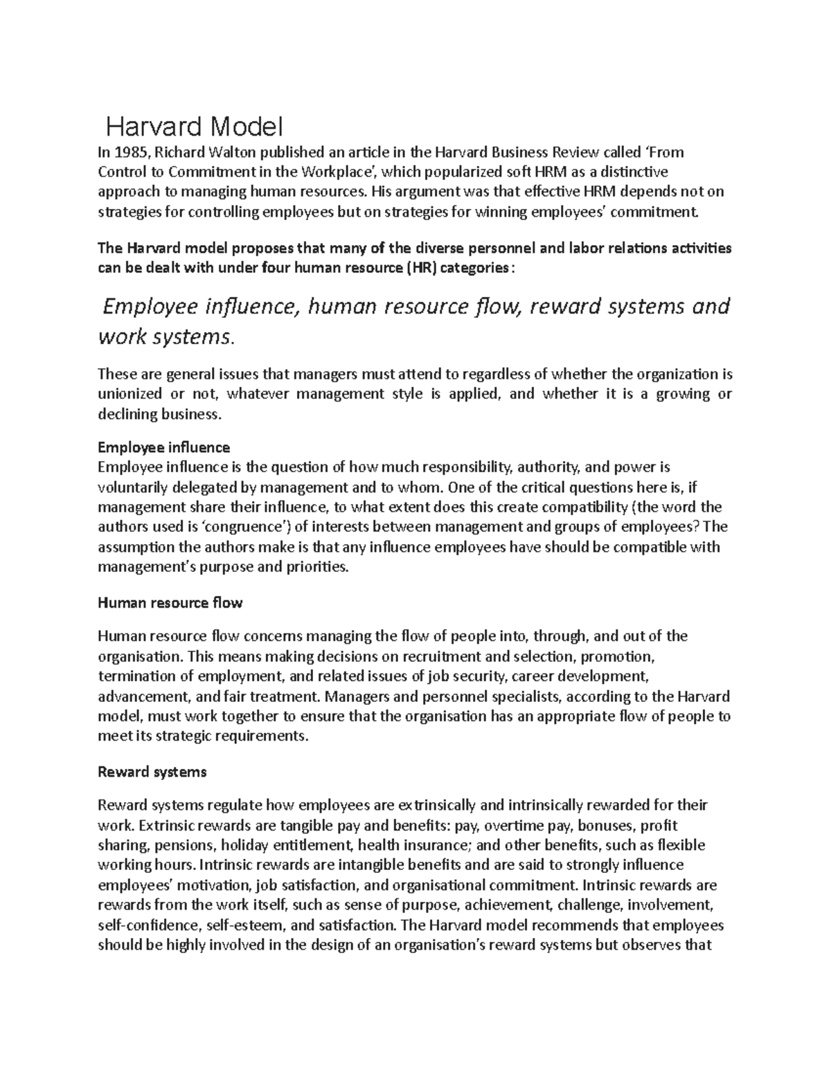 Harvard Modelof SHRM - Lecture notes 4 - Harvard Model In 1985, Richard ...