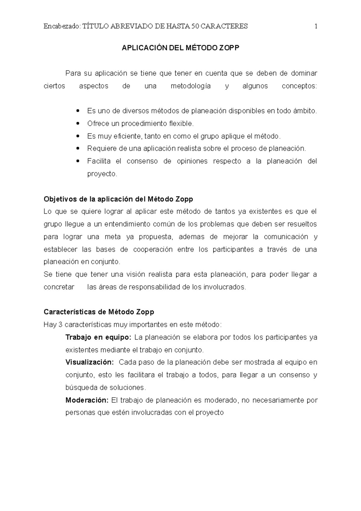 Aplicacion DEL Metodo ZOPP - Artística - BG - Studocu